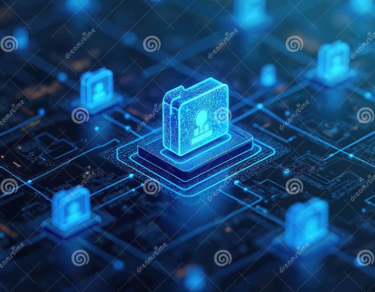 Illustration of Digital Data Network with Modern Tech Design. Blue ...