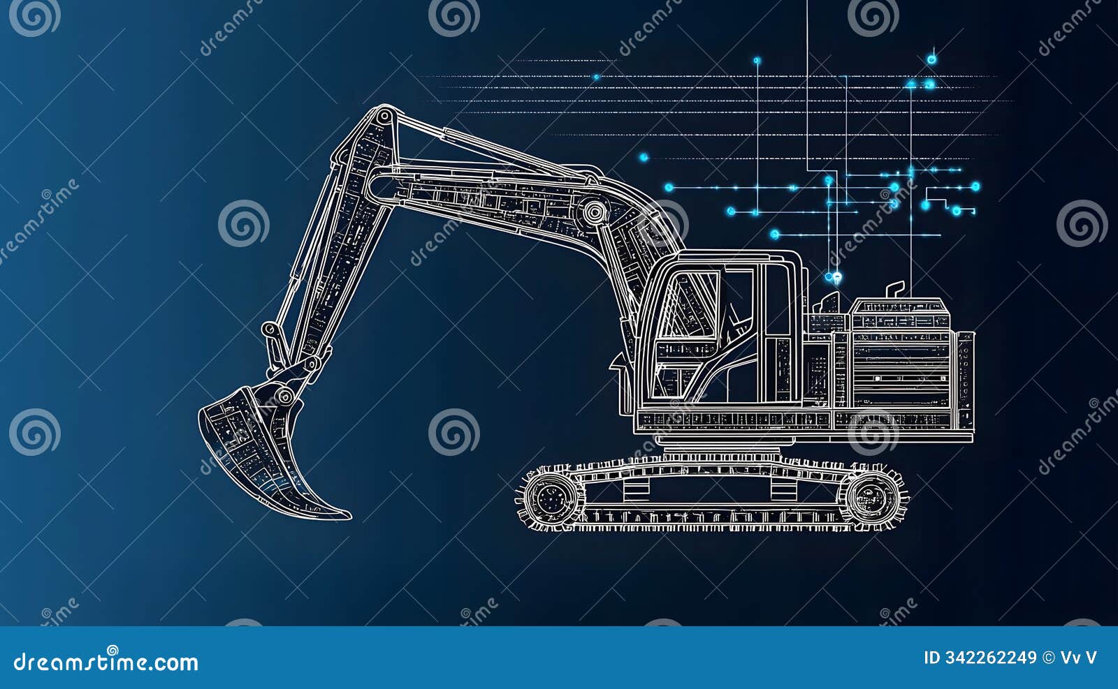 Blueprint Of Excavator On White Background. Top, Side And Front View ...