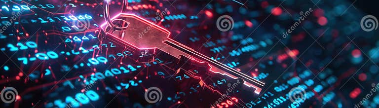 Illustration of a Digital Key and Password System with AI Text Glowing ...