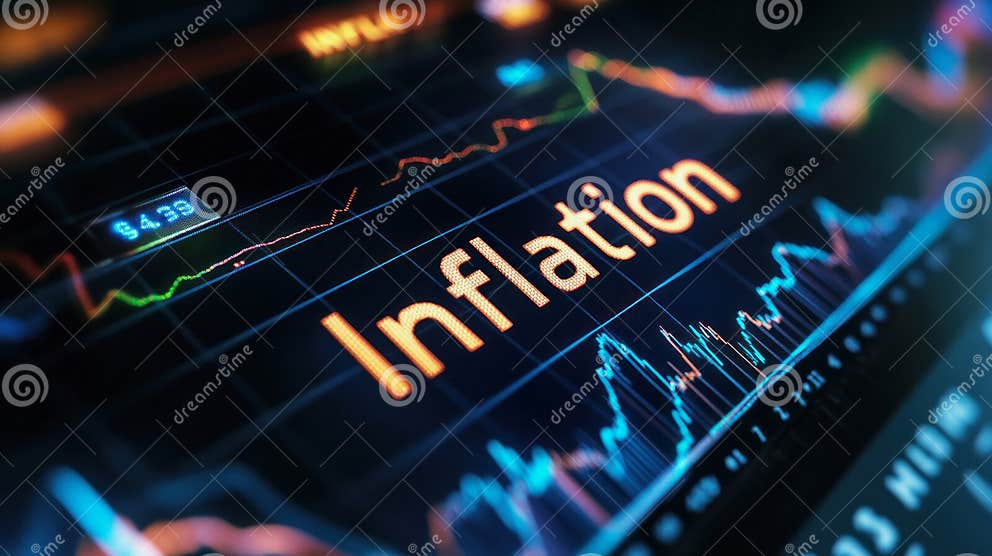 Illustration of Digital Text Inflation on a Dark Blue Chart Stock Photo ...
