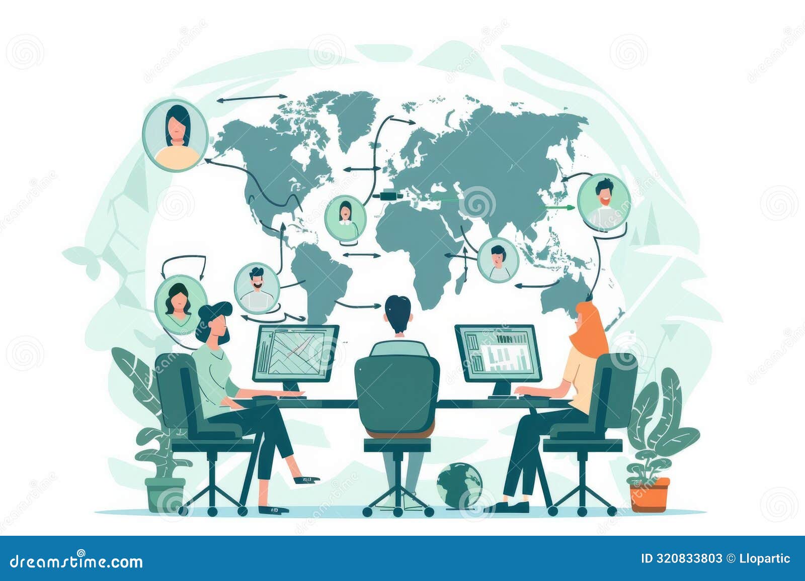 Illustration of a Digital Workplace with Team Members Interacting ...