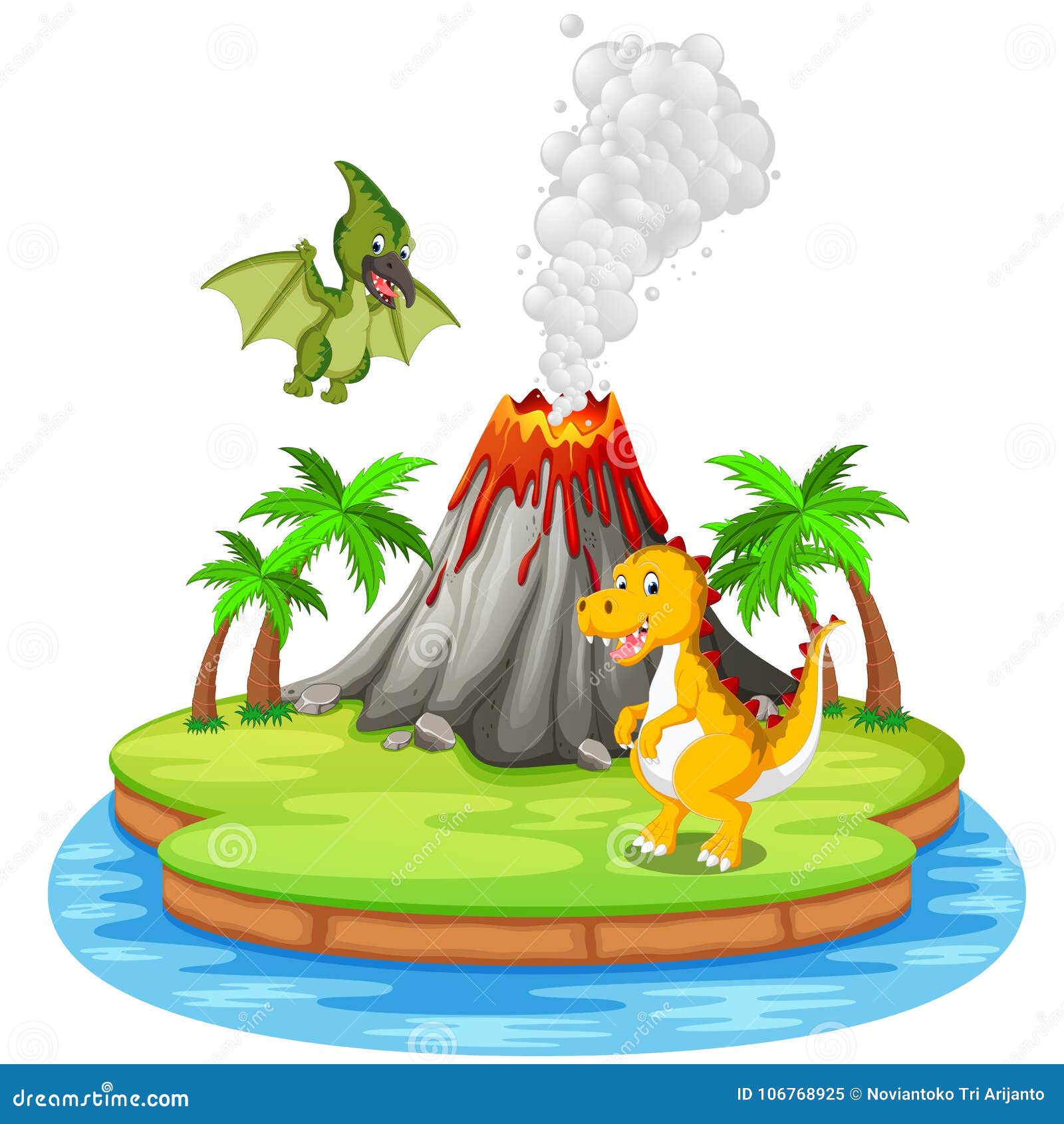 Dinosaur and Volcano Eruption Illustration Stock Vector - Illustration ...