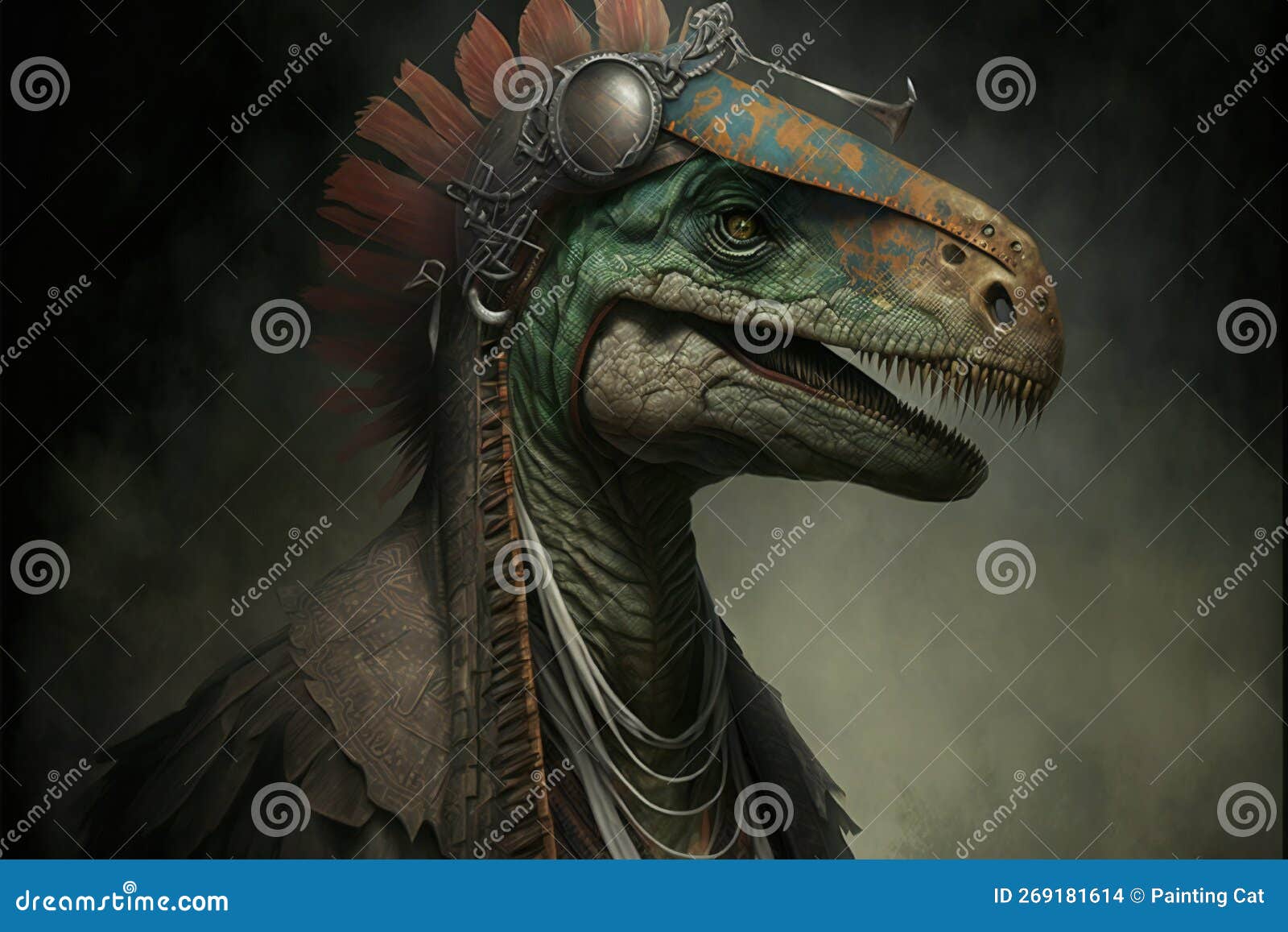Dinosaurs T-rex Vintage Portrait, Creative Digital Illustration Stock ...