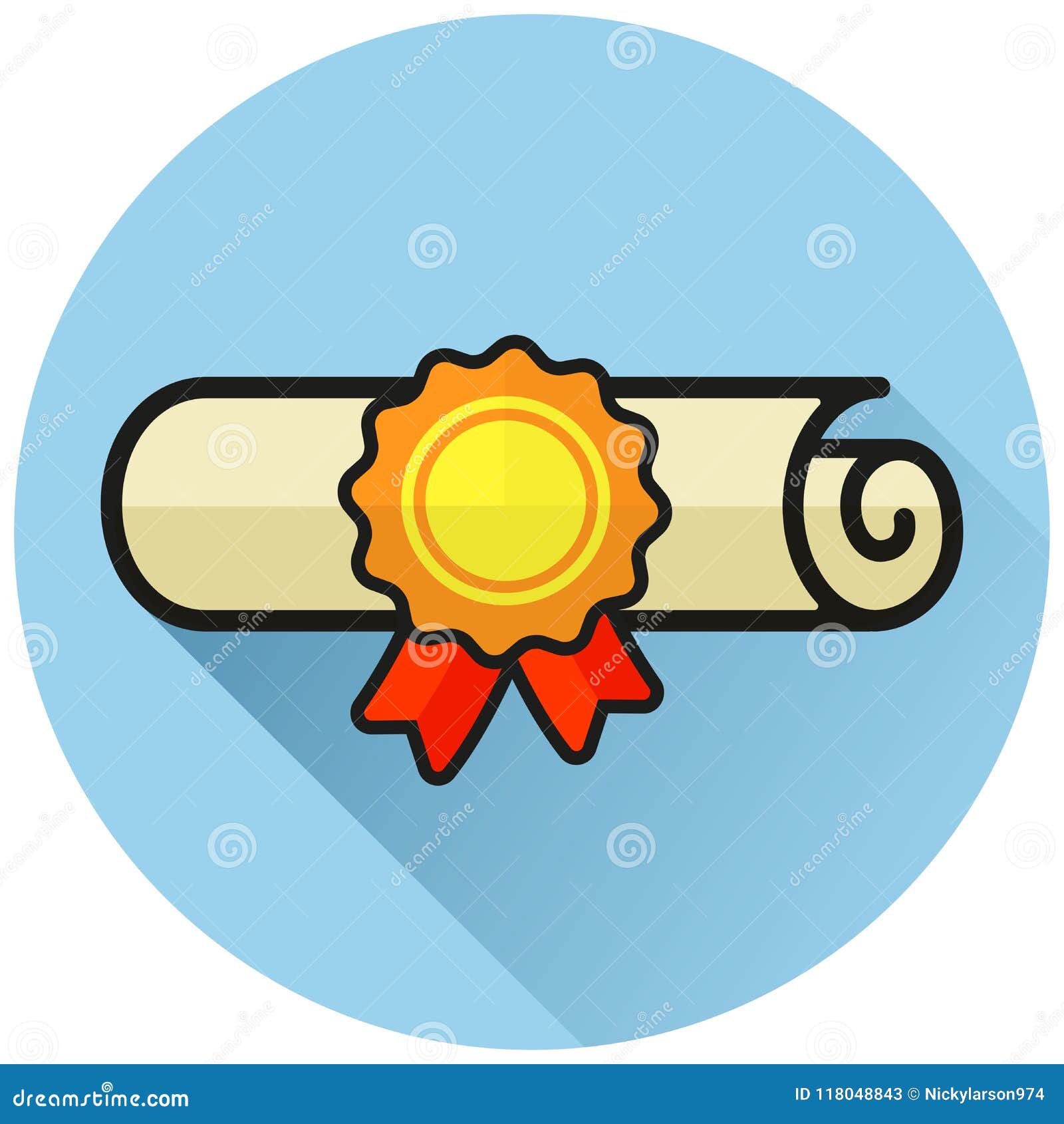 Diploma Circle Blue Flat Icon Stock Vector - Illustration of ribbon ...