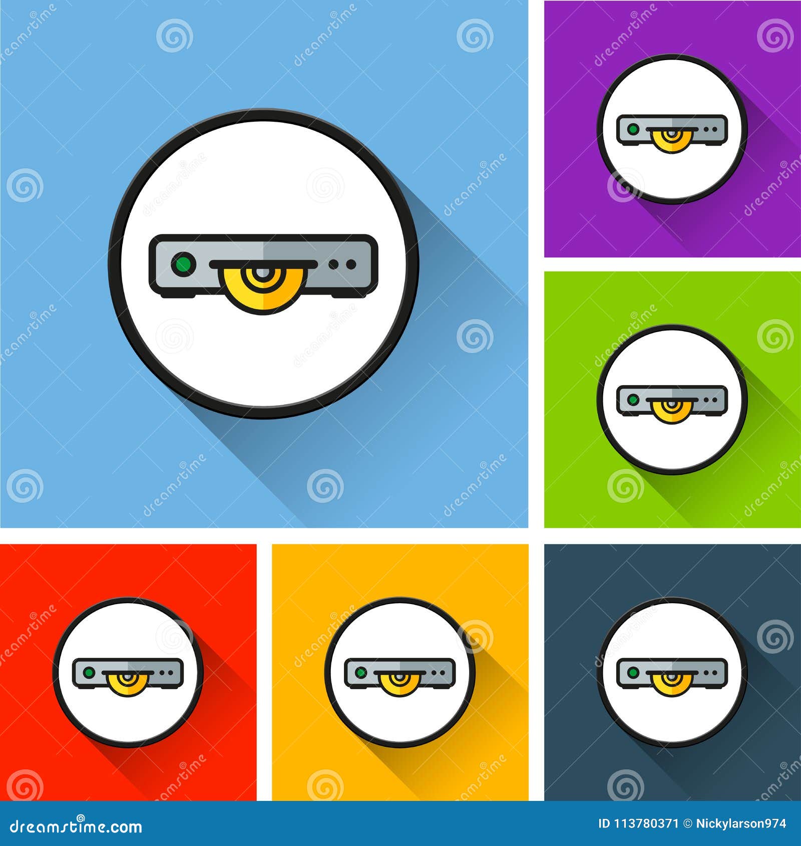 Disk Player Icons with Long Shadow Stock Vector - Illustration of color ...