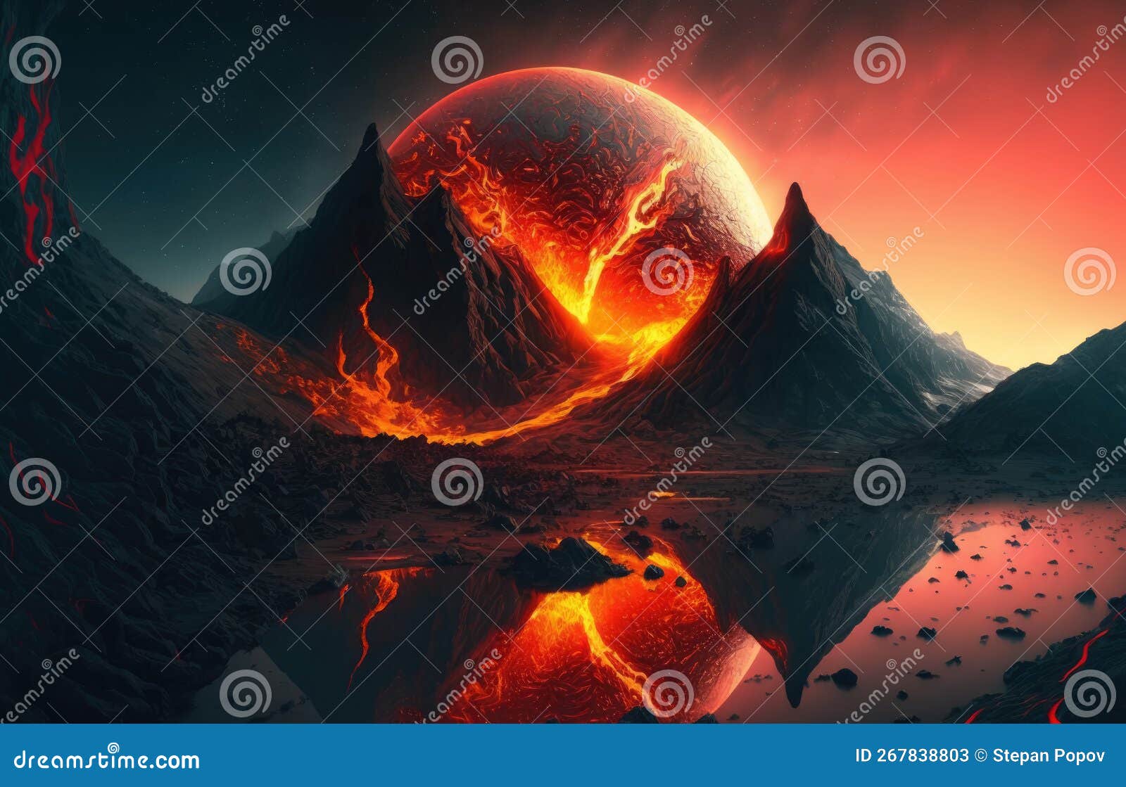 An Illustration of a Distant Planet with Lots of Lava and Volcanoes ...