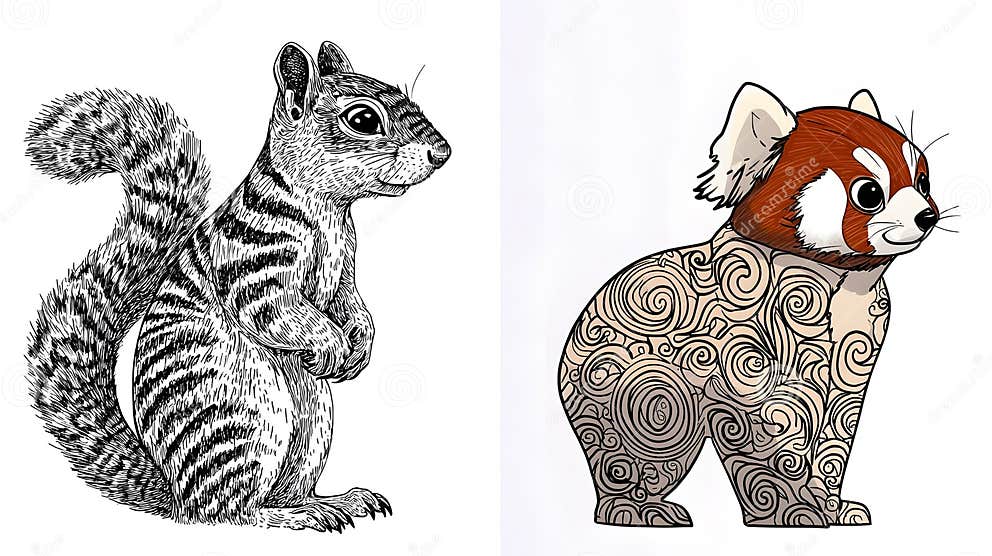 Illustration of a Distinctive Squirrel and Red Panda Stock Illustration ...