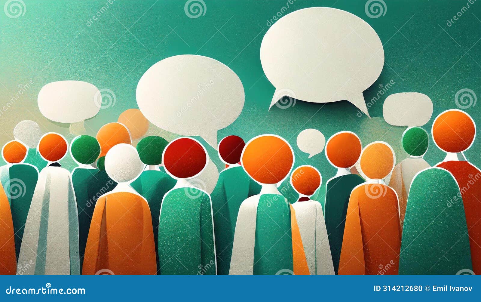 Illustration of a Diverse Group in Conversation with Stylized Speech ...