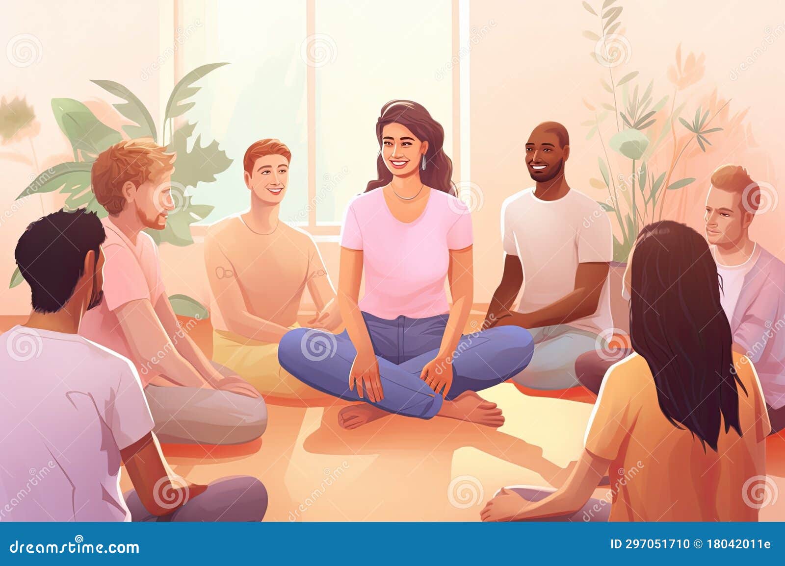 Illustration of a Diverse Group Gathering in a Warm, Radiant Space ...