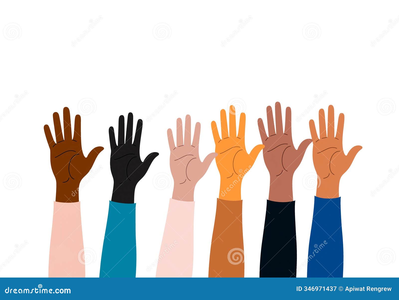 Illustration of Diverse Hands Raised Together Symbolizing Unity and ...
