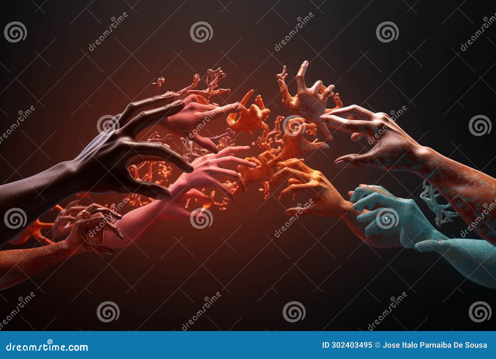 Illustration of Diverse Hands Reaching Out To Stock Illustration ...