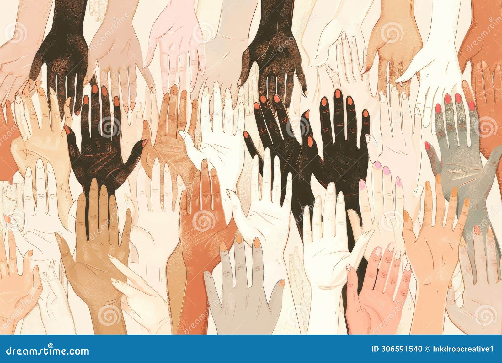 An Illustration of Diverse Hands Together Stock Photo - Image of hand ...