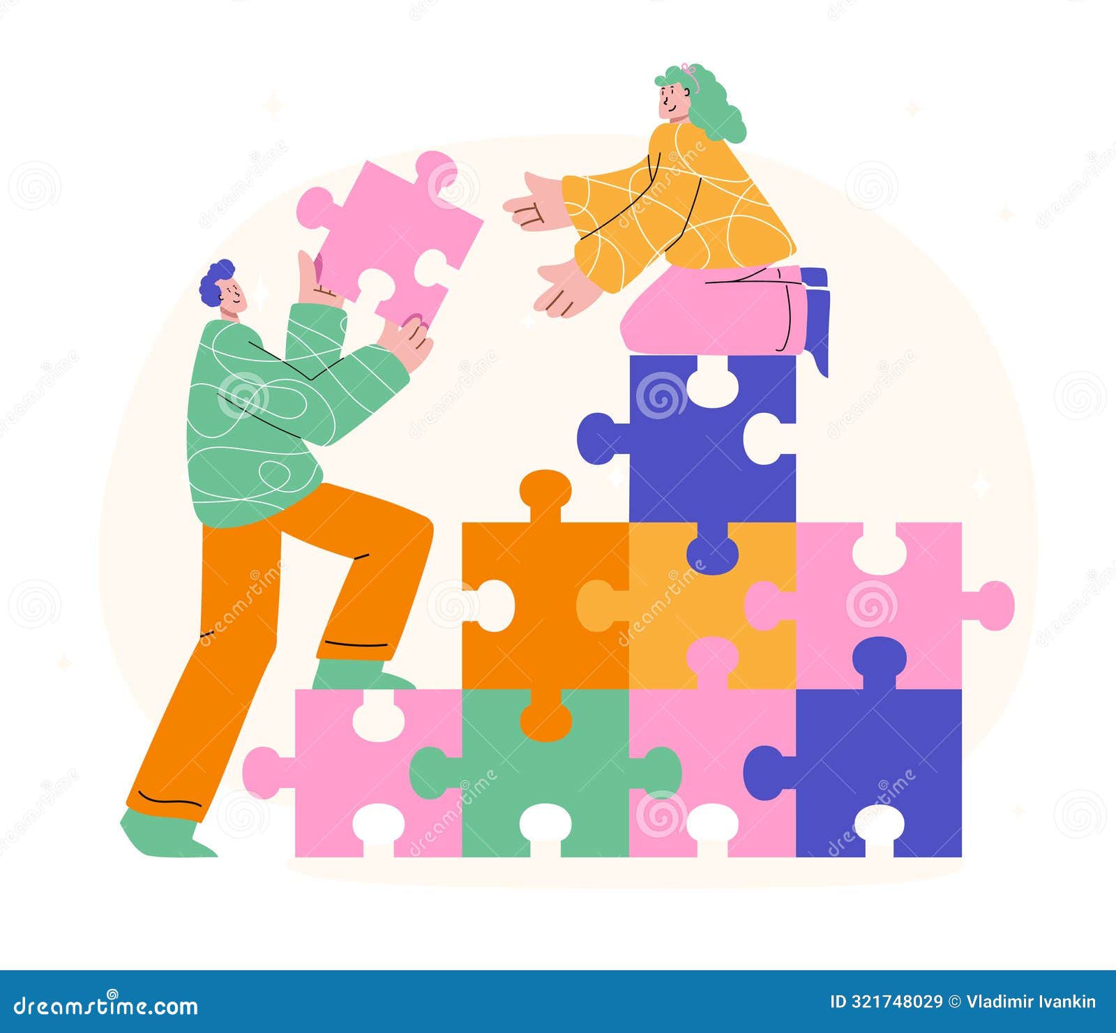 Illustration of Diverse Team Collaboratively Assembling Stock Vector ...