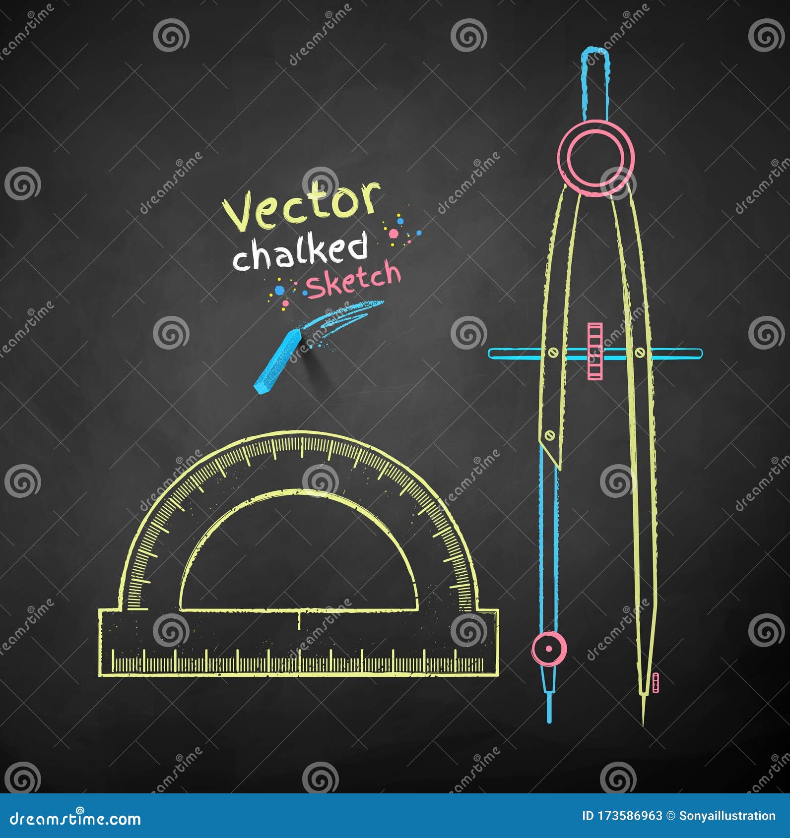 Compass With Protractor Colorful Clipart. Geometry Flat Illustration ...
