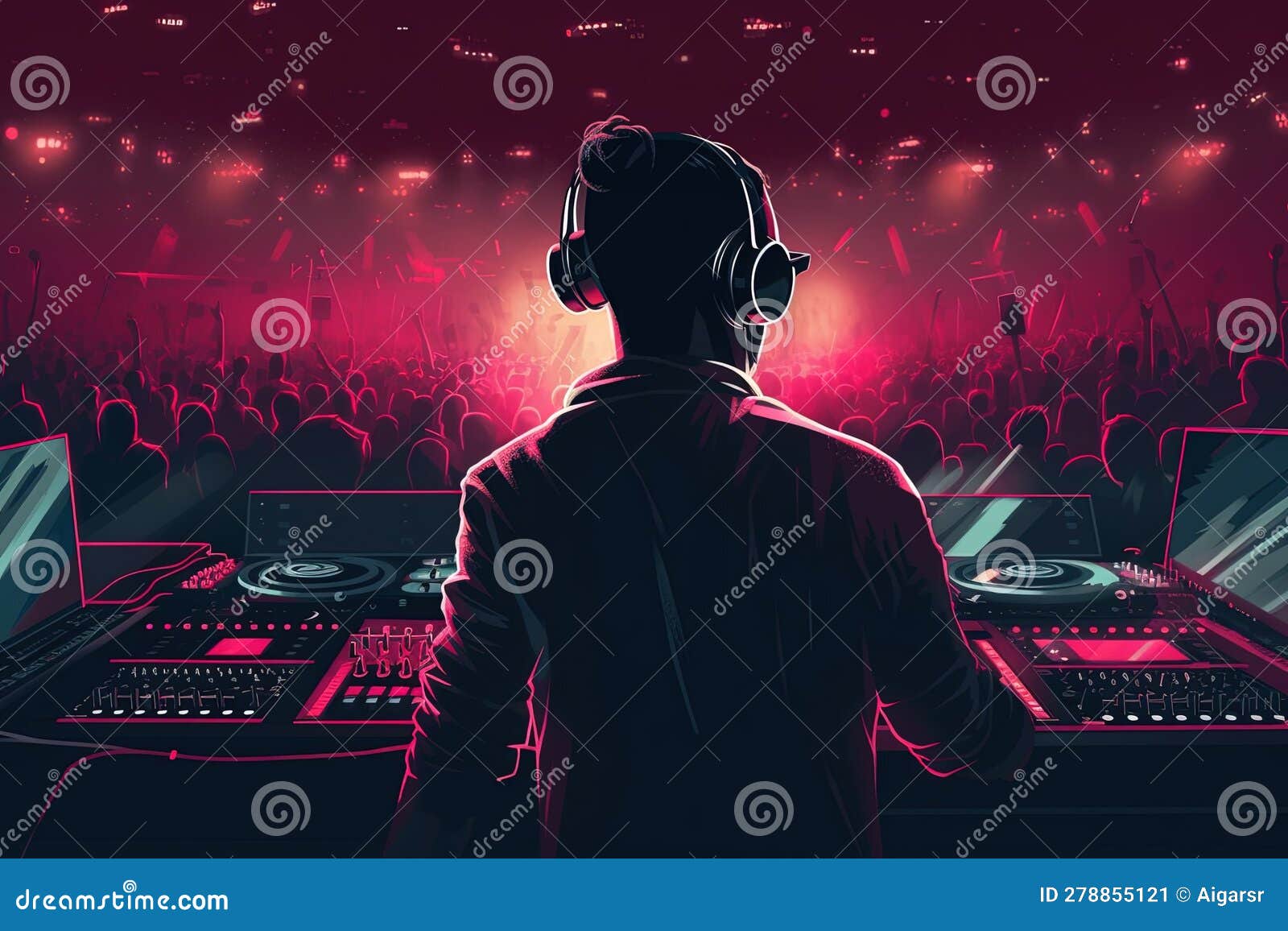 Illustration of DJ at Work in Club Stock Illustration - Illustration of ...