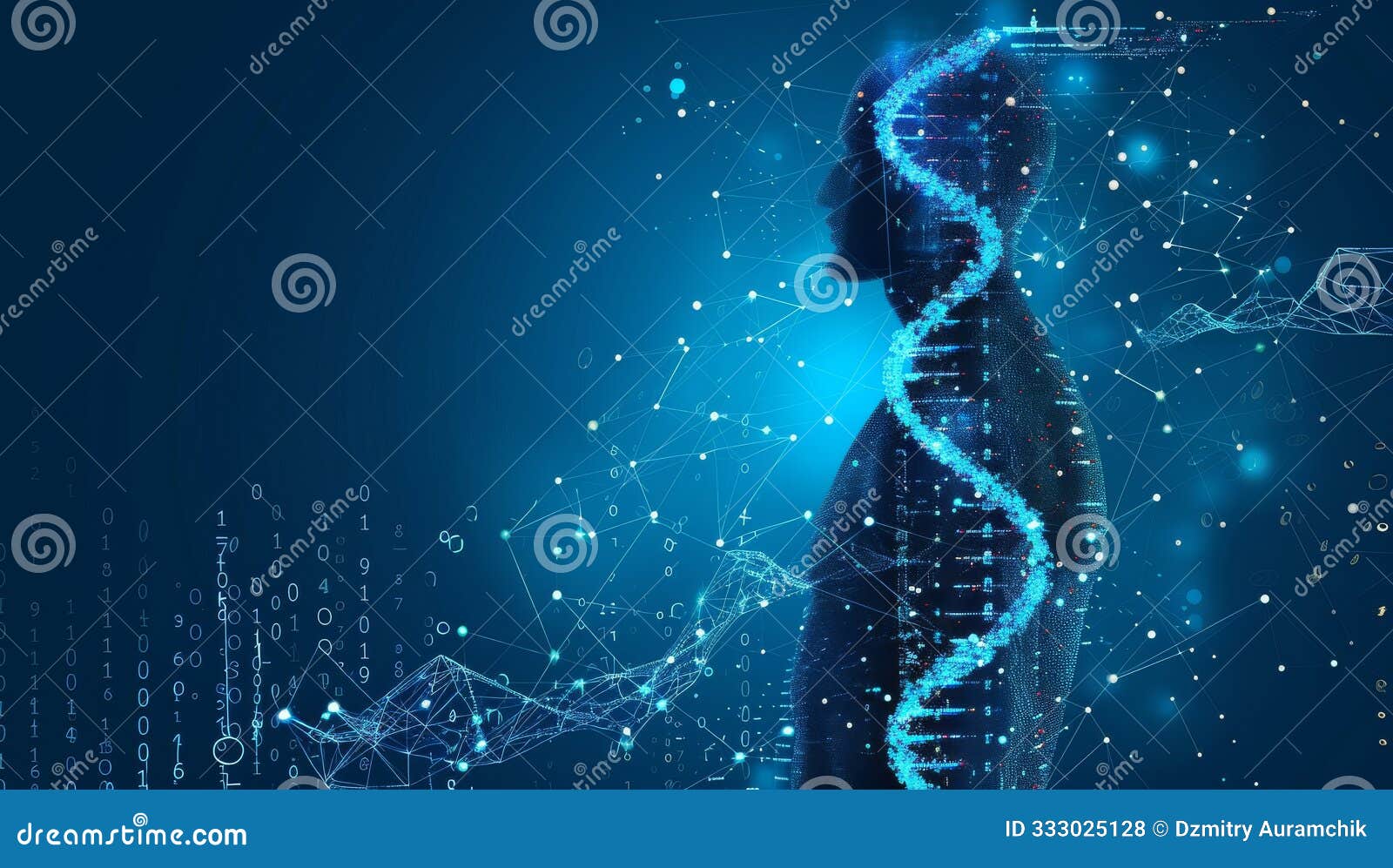 An Illustration of DNA Molecules and Men in the Future. Futuristic ...