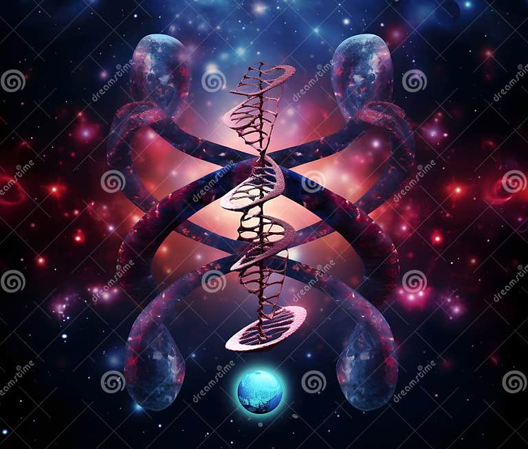 Illustration of a DNA Strand Floating in a Celestial Sphere Stock ...
