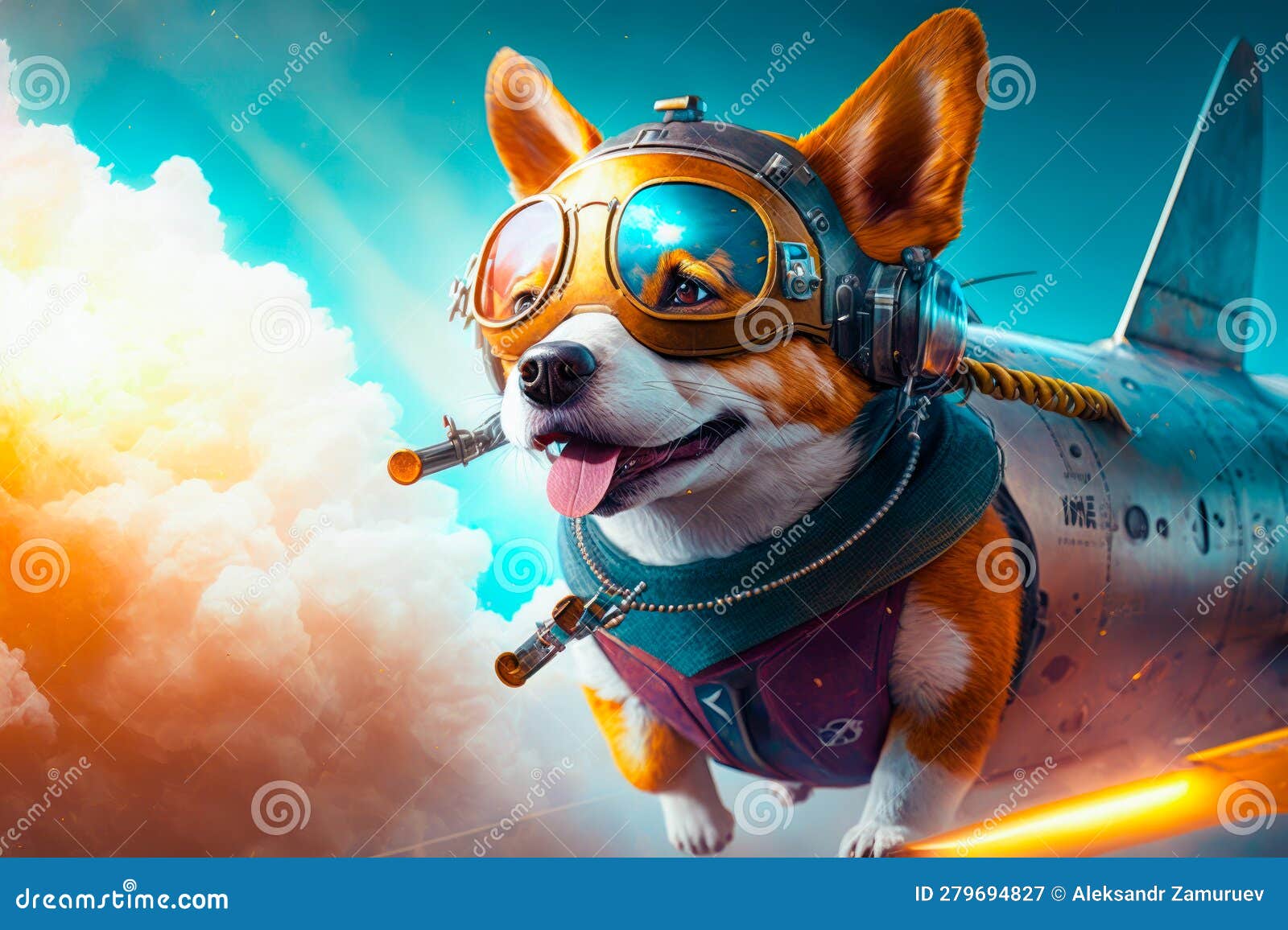 Illustration of Dog Pilot in Fighter Plane. Dog Pilot in Aviator ...