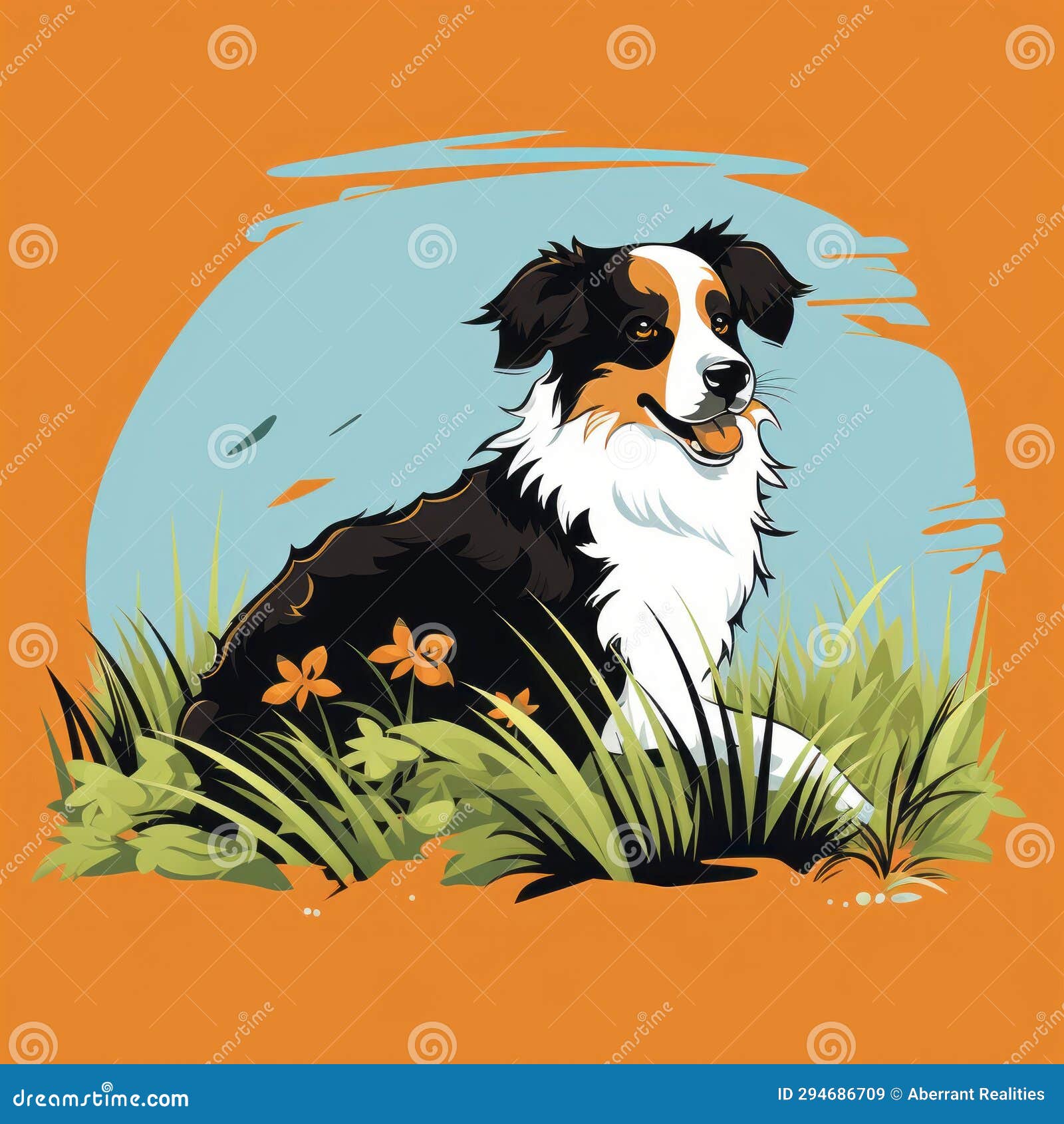An Illustration of a Dog Sitting in the Grass Stock Illustration ...