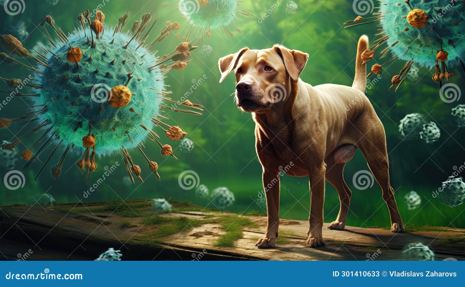 Illustration of a Dog with Viruses Attacking Her Virtual Environment ...