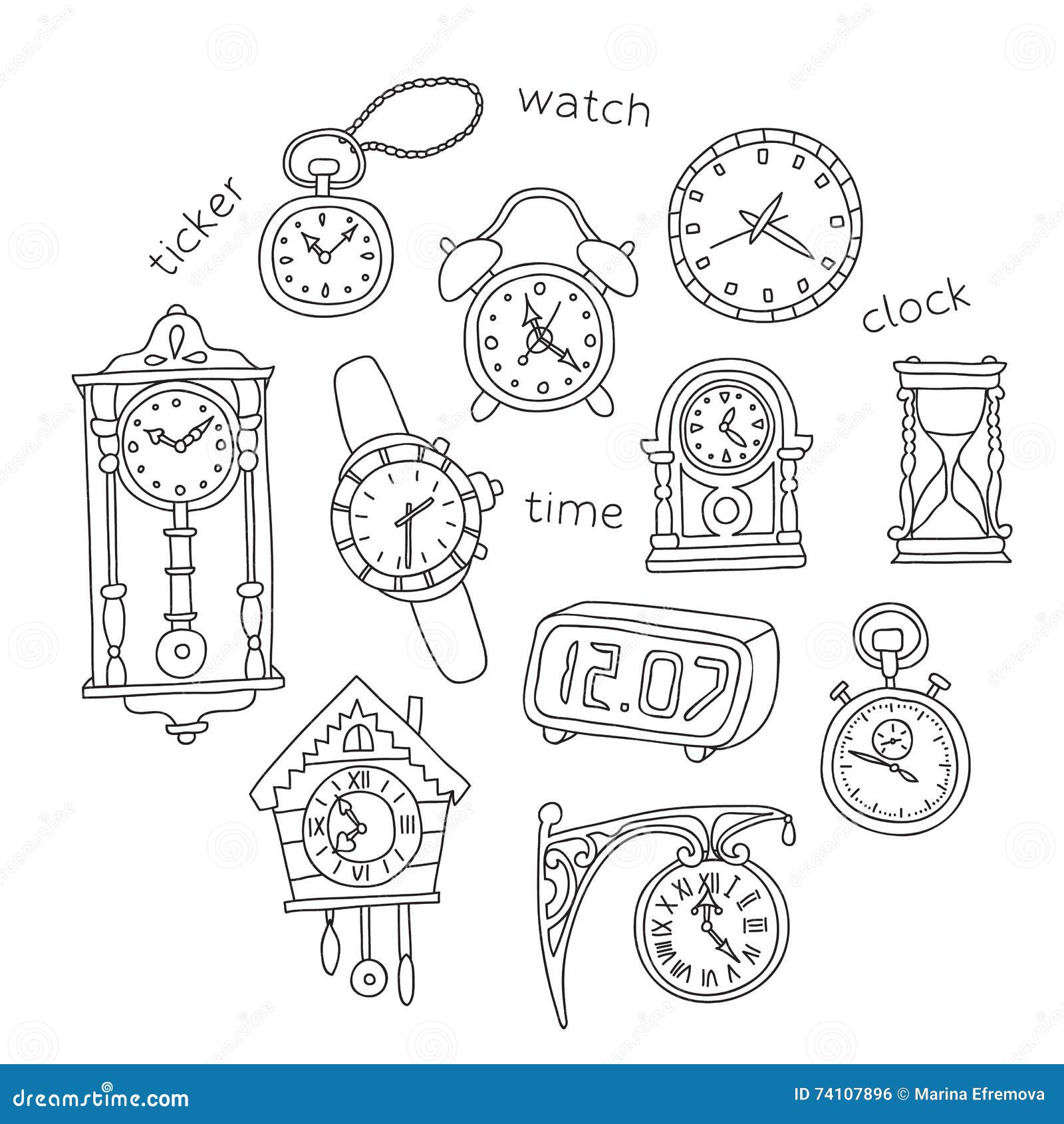 Illustration of Doodle Clocks. Stock Vector - Illustration of pendulum ...