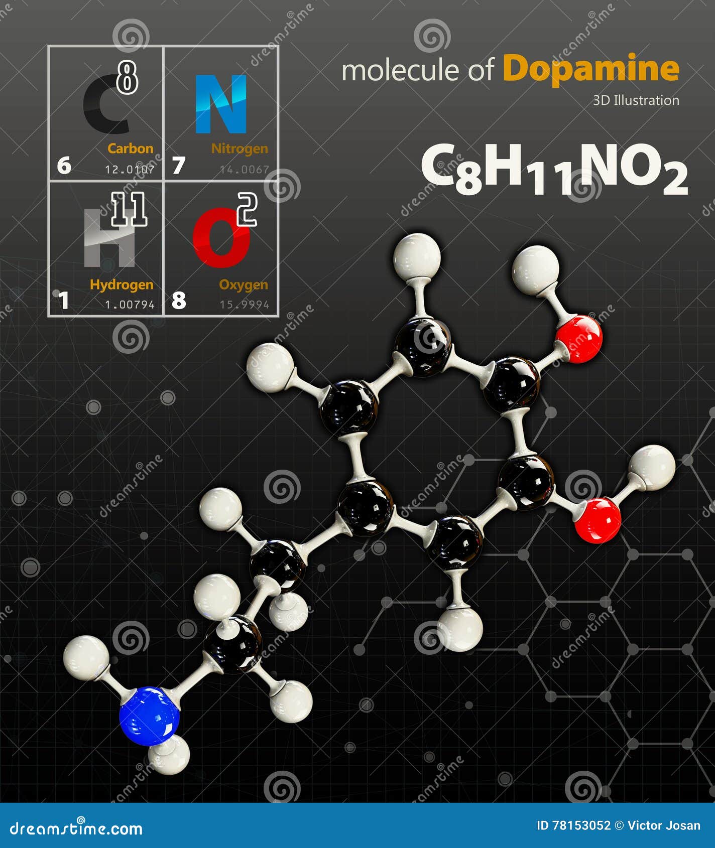 Illustration of Dopamine Molecule Isolated Black Background Stock Photo ...