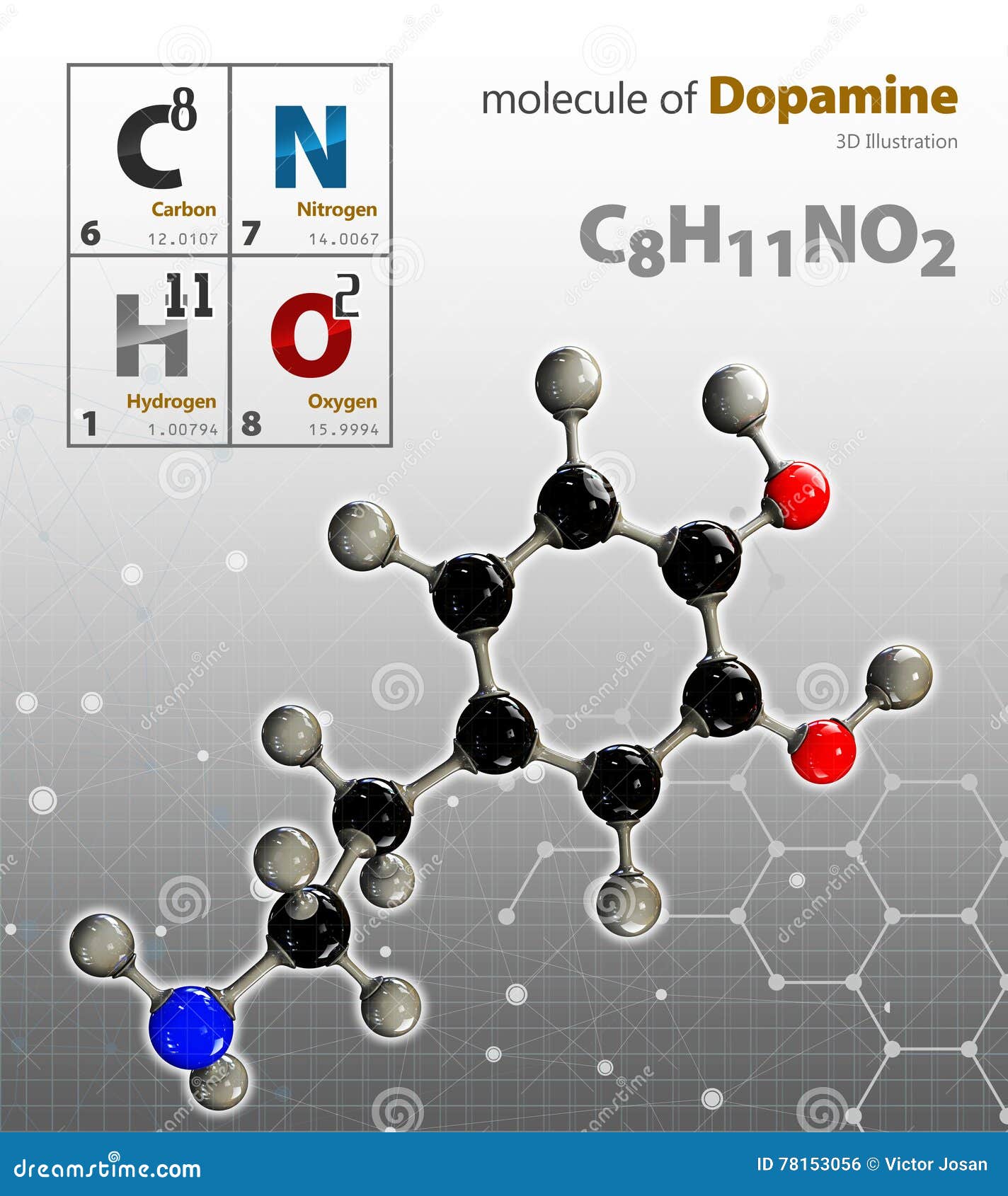 Illustration of Dopamine Molecule Isolated Grey Background Stock Photo ... Illustration of Dopamine Molecule Isolated Grey Background Stock Photo ...