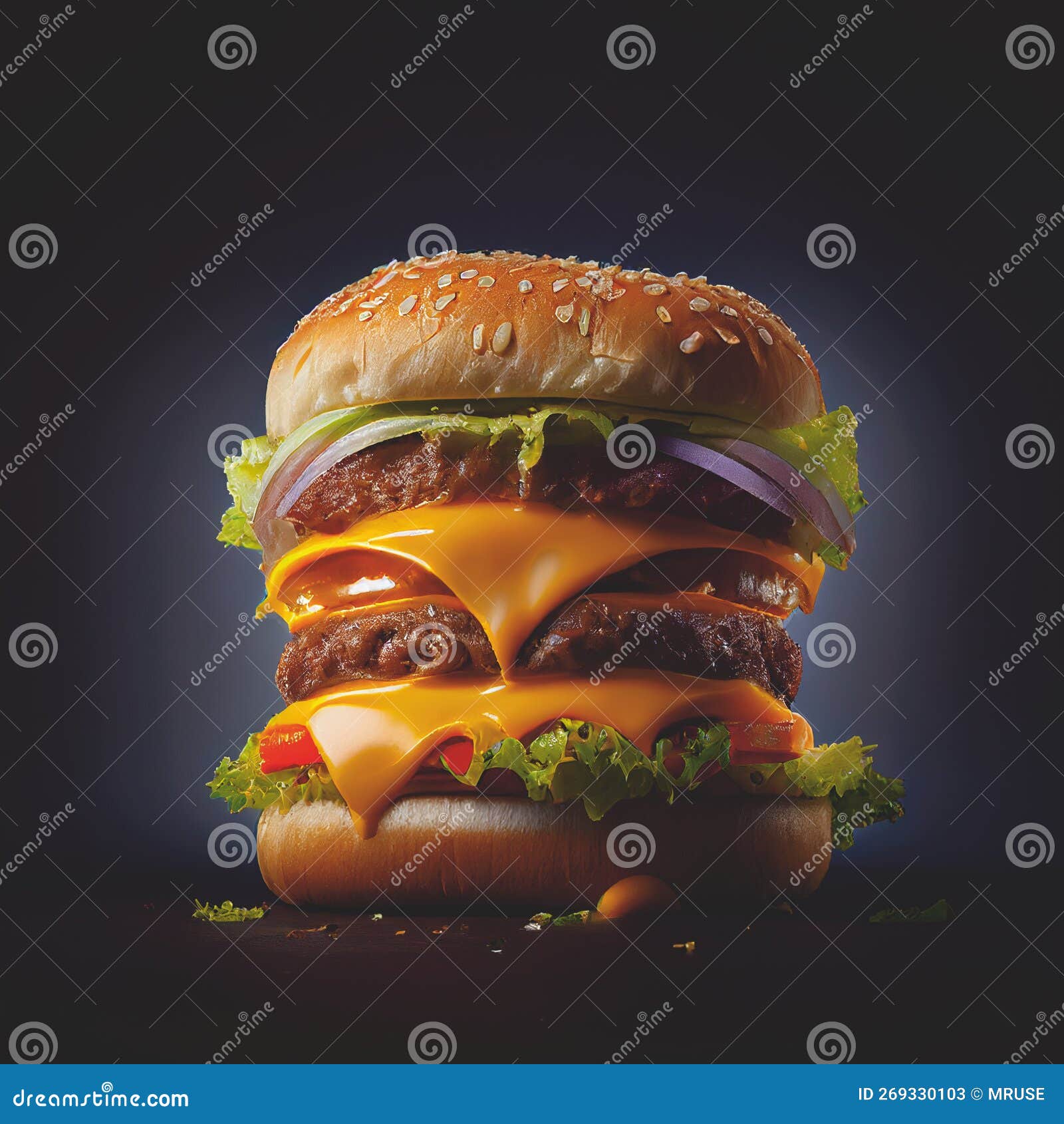 Double Beef Burger on Table Created with Generative AI Technology Stock ...