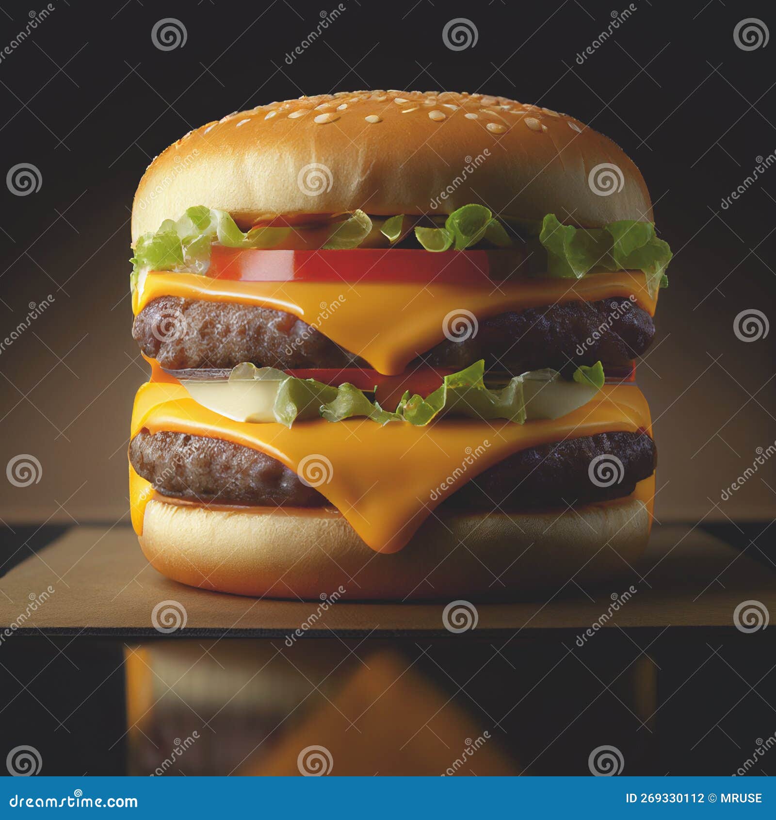 Double Beef Burger on Table Created with Generative AI Technology Stock ...
