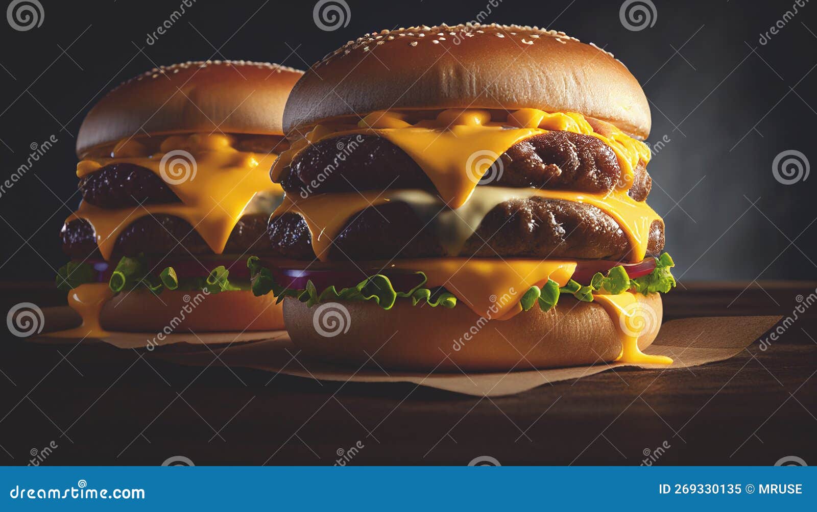 Double Beef Burger on Table Created with Generative AI Technology Stock ...