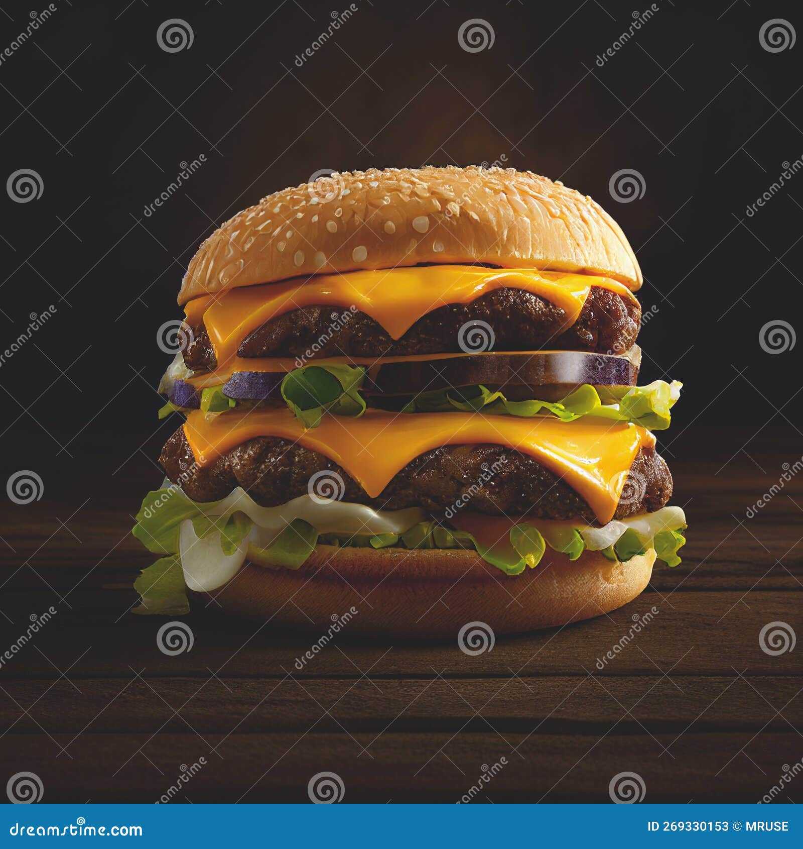 Double Beef Burger on Table Created with Generative AI Technology Stock ...