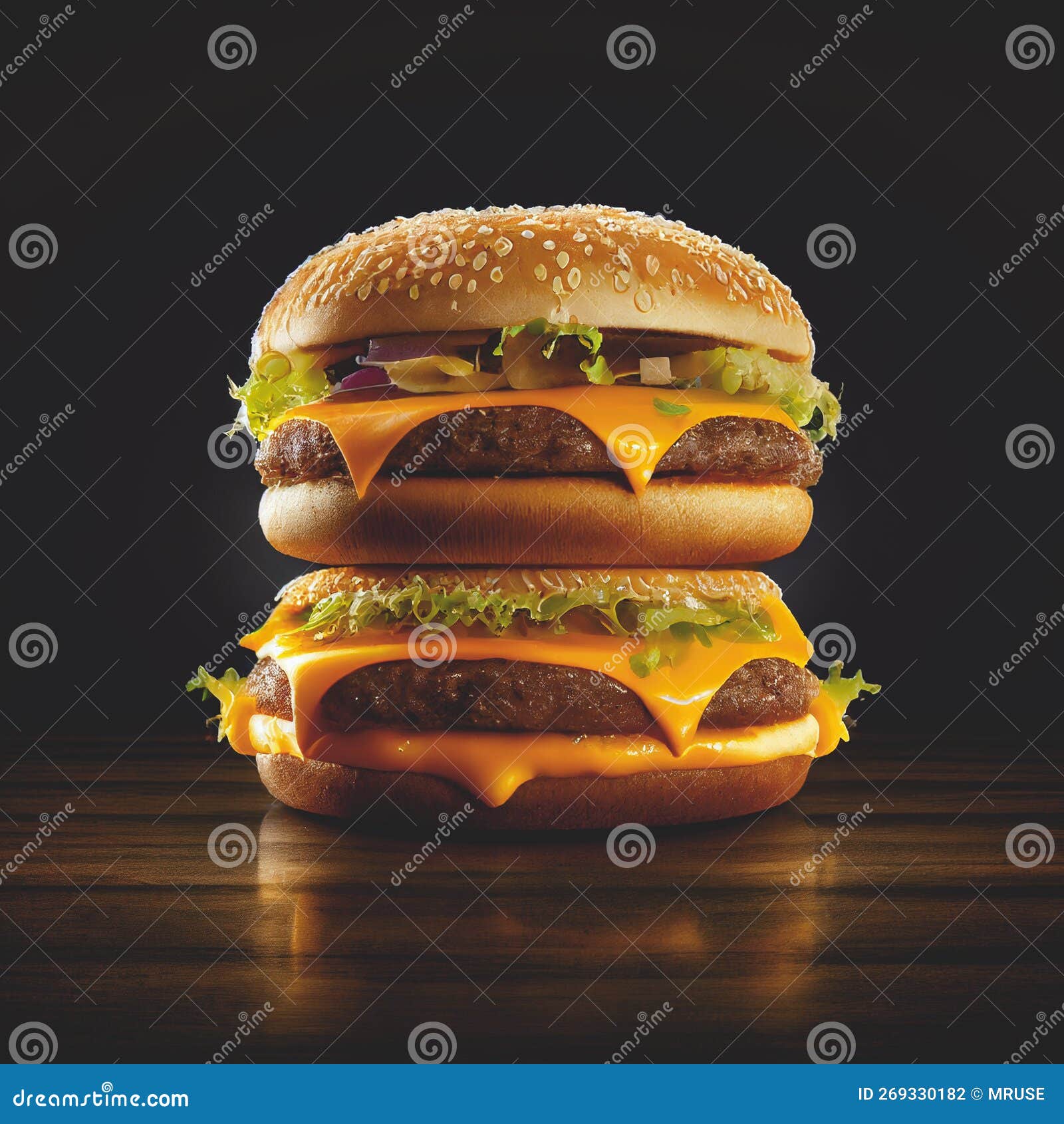 Double Beef Burger on Table Created with Generative AI Technology Stock ...