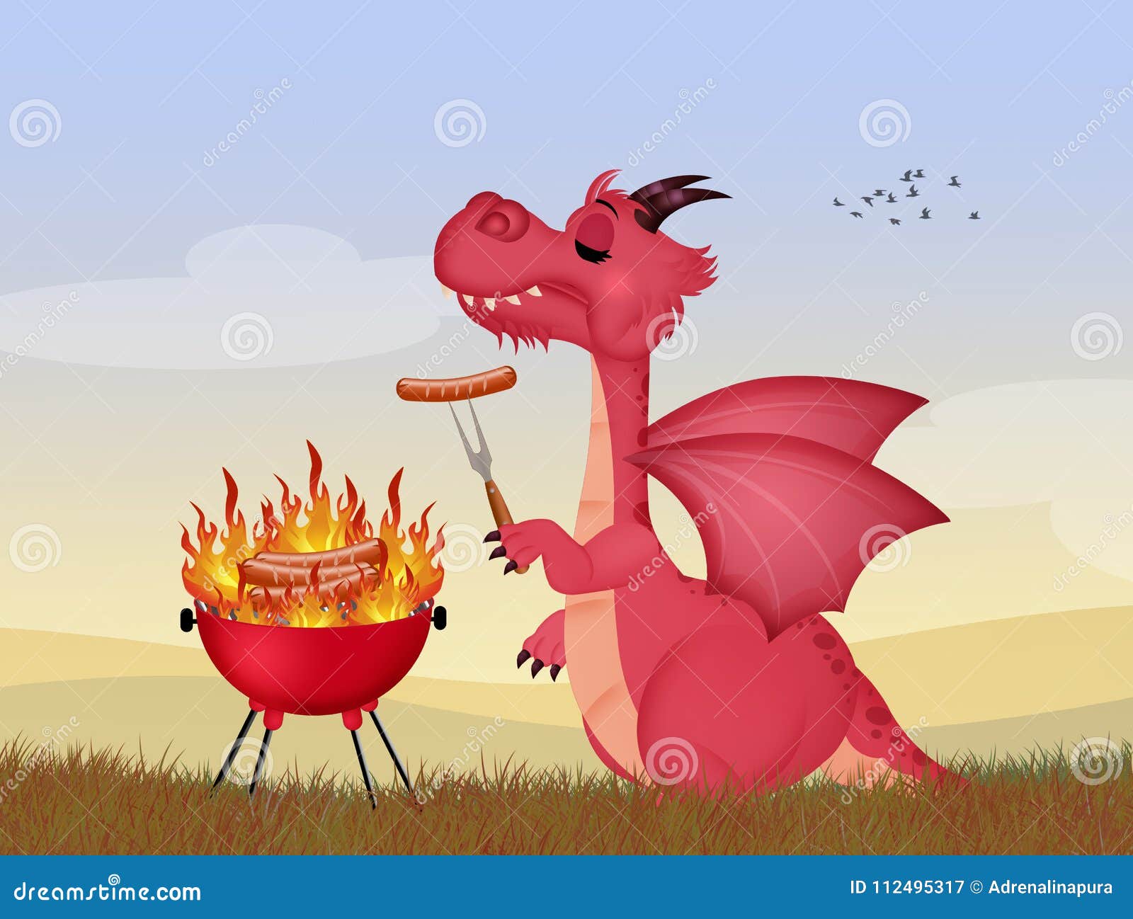 Dragon at the barbecue stock illustration. Illustration of history ...