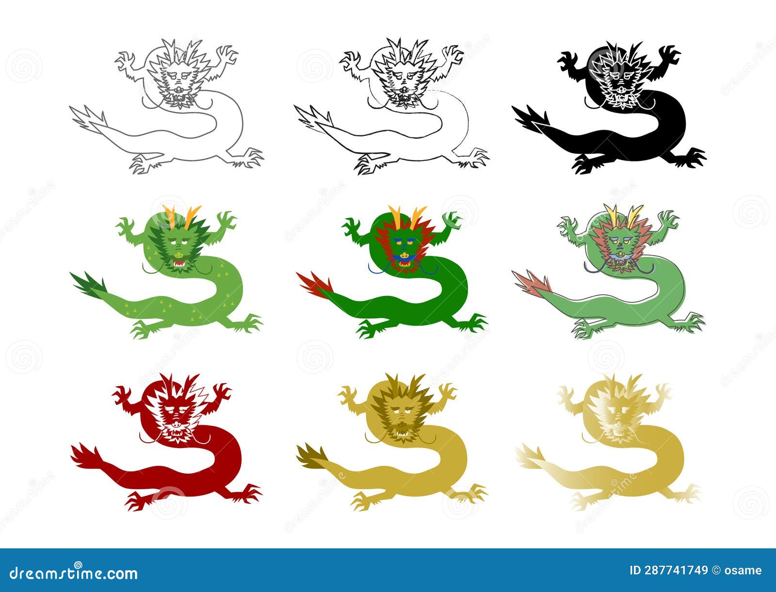 Illustration of Dragon Facing Forward. Various Types of Collection Sets ...