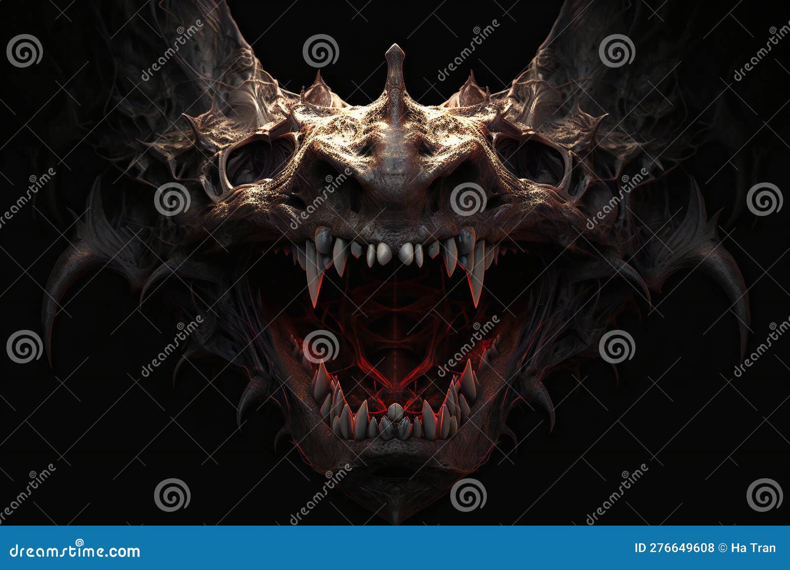 Dragon Head with Sharp Teeth on a Black Background Stock Illustration ...