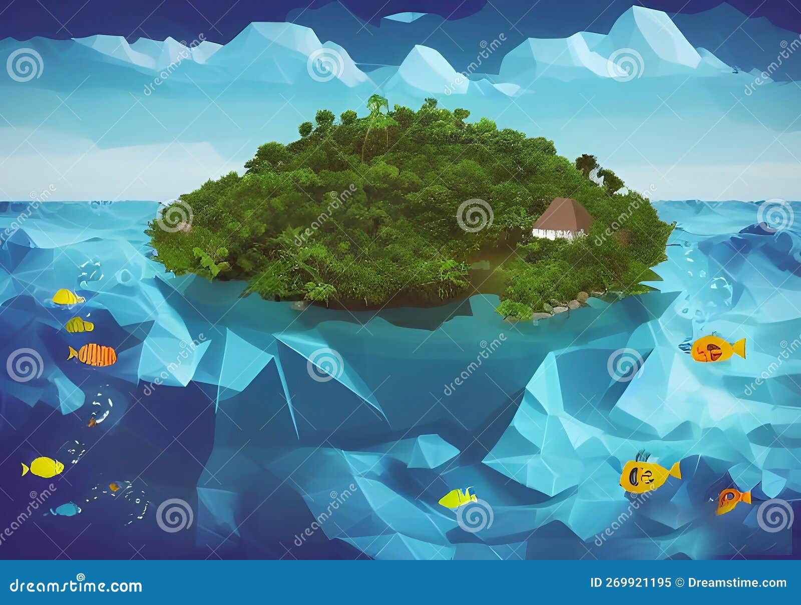An Illustration of Dramatic Island with Wild Ocean, Dramatic Clouds and ...