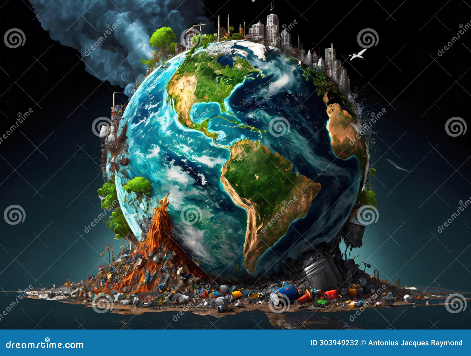 Illustration of Dramatic Scenery about Earth that Being Destruct by ...