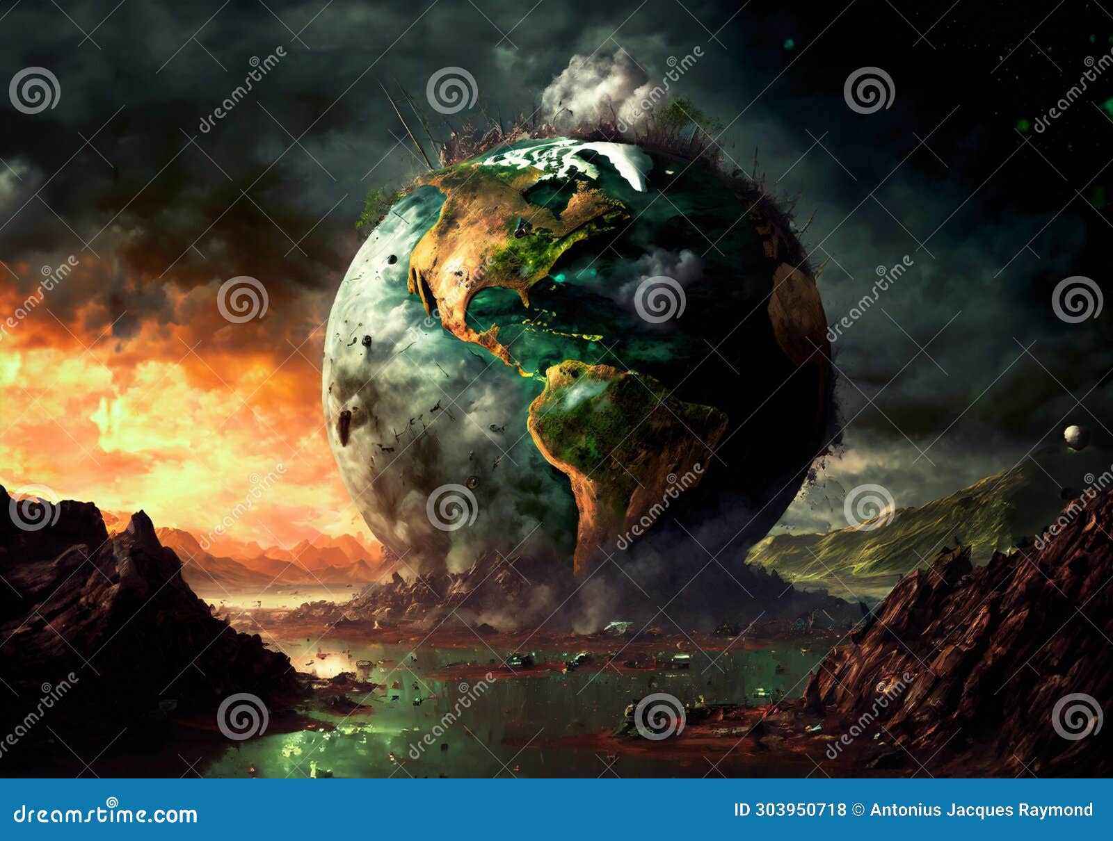 Illustration of Dramatic Scenery about Earth that Being Destruct by ...
