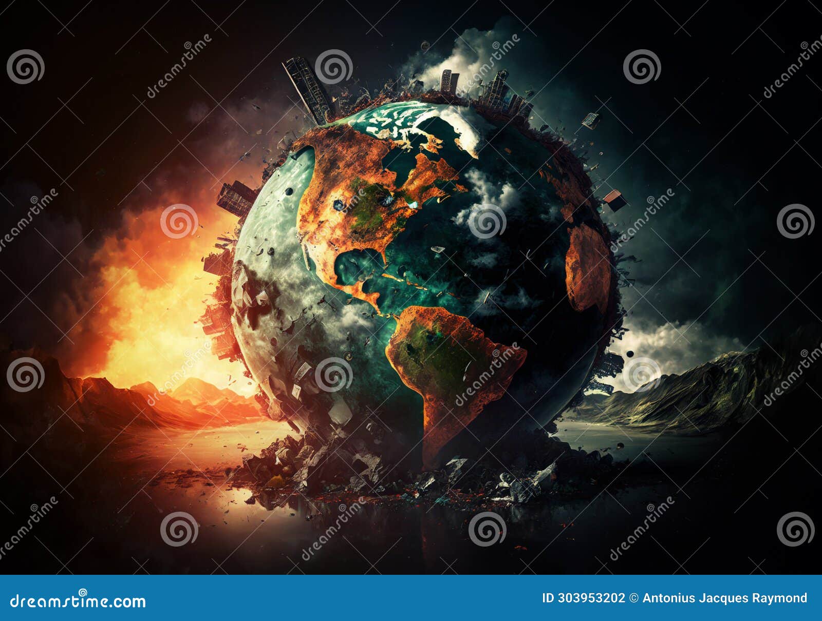 Illustration of Dramatic Scenery about Earth that Being Destruct by ...