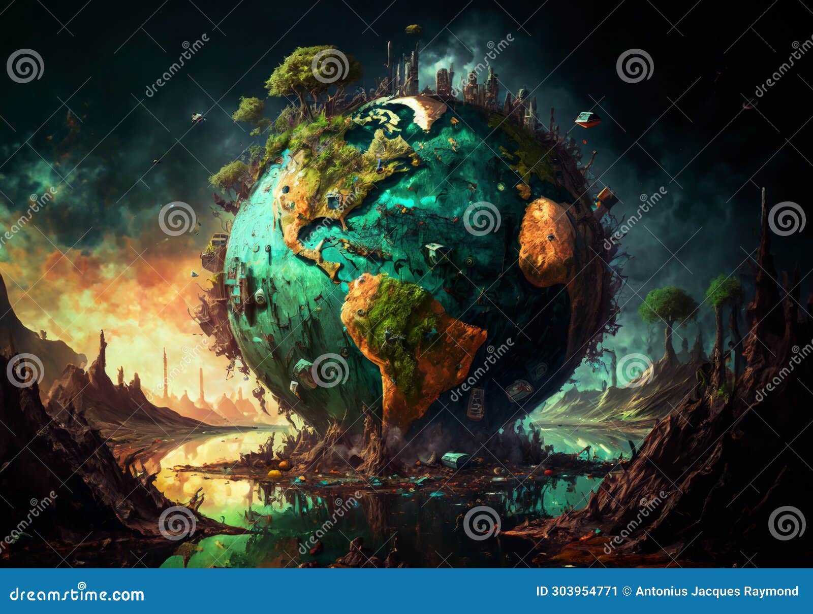 Illustration of Dramatic Scenery about Earth that Being Destruct by ...