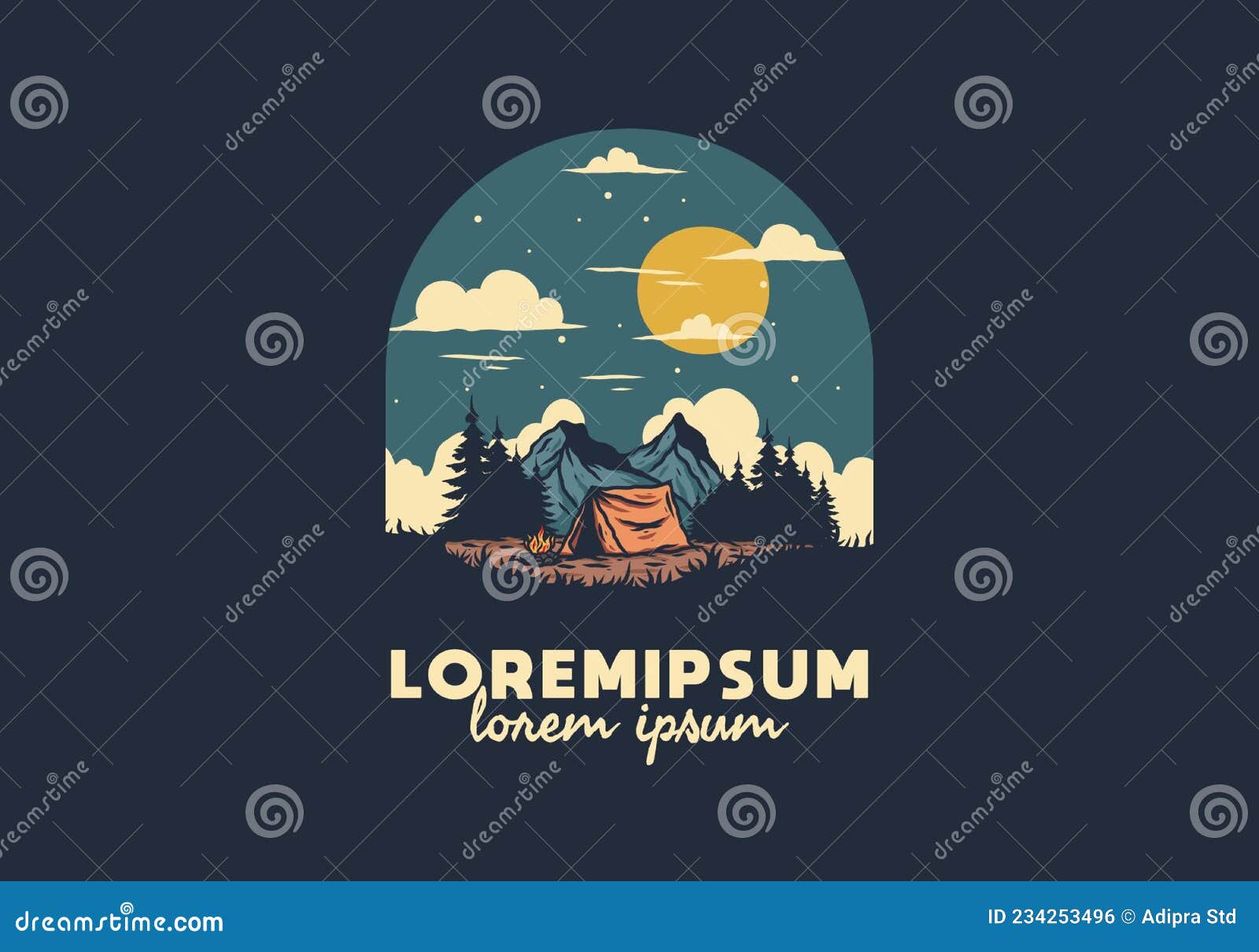 Illustration Drawing of Overnight Camping Stock Vector - Illustration ...