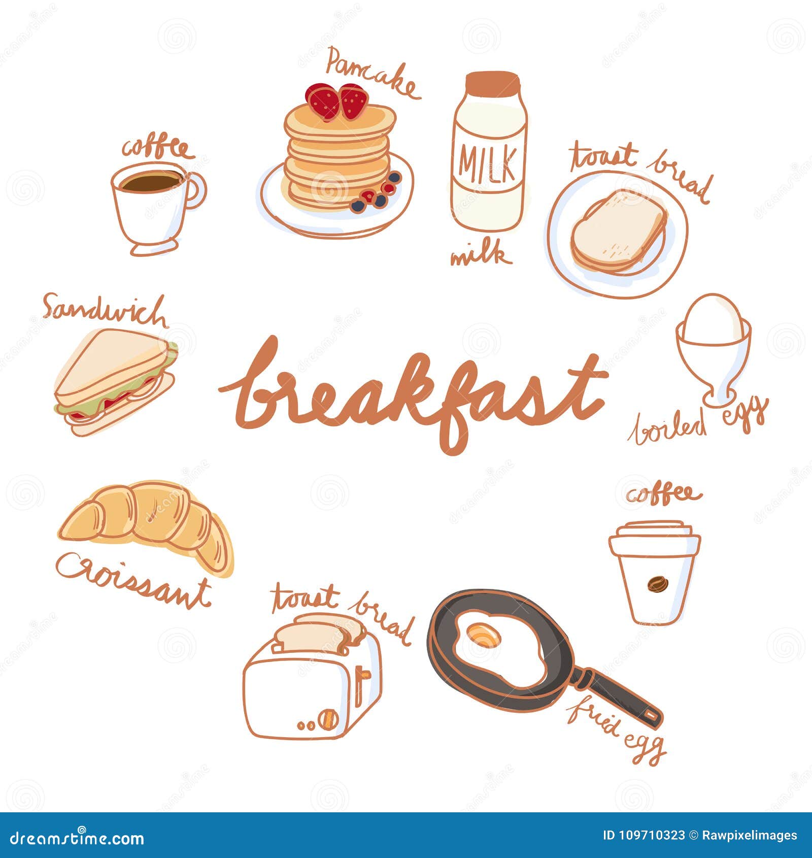 Illustration Drawing Style of Breakfast Collection Stock Illustration ...