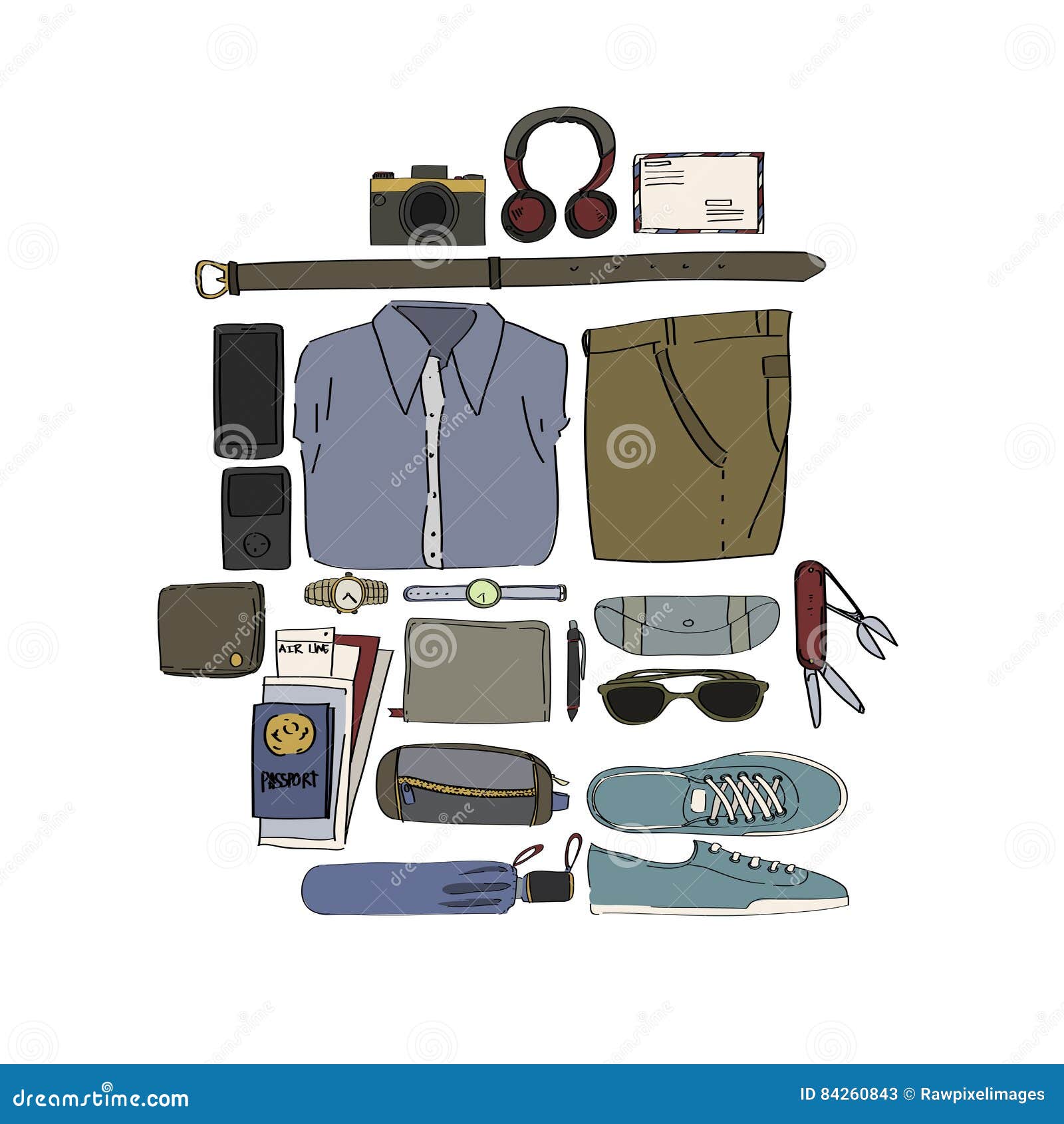 Illustration Drawing Travel Pack Collection Stock Vector - Illustration ...