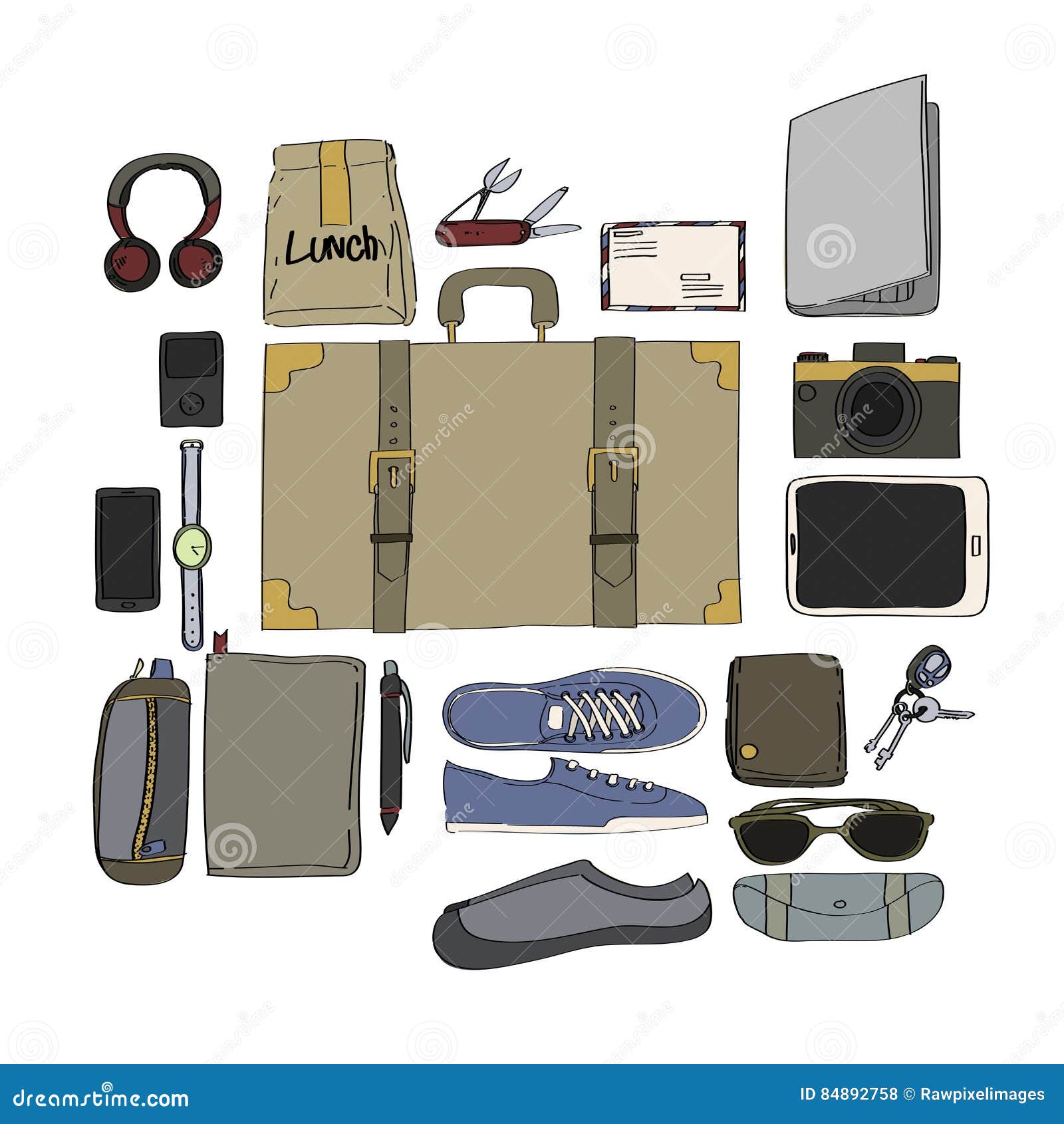Illustration Drawing Travel Pack Collection Stock Vector - Illustration ...