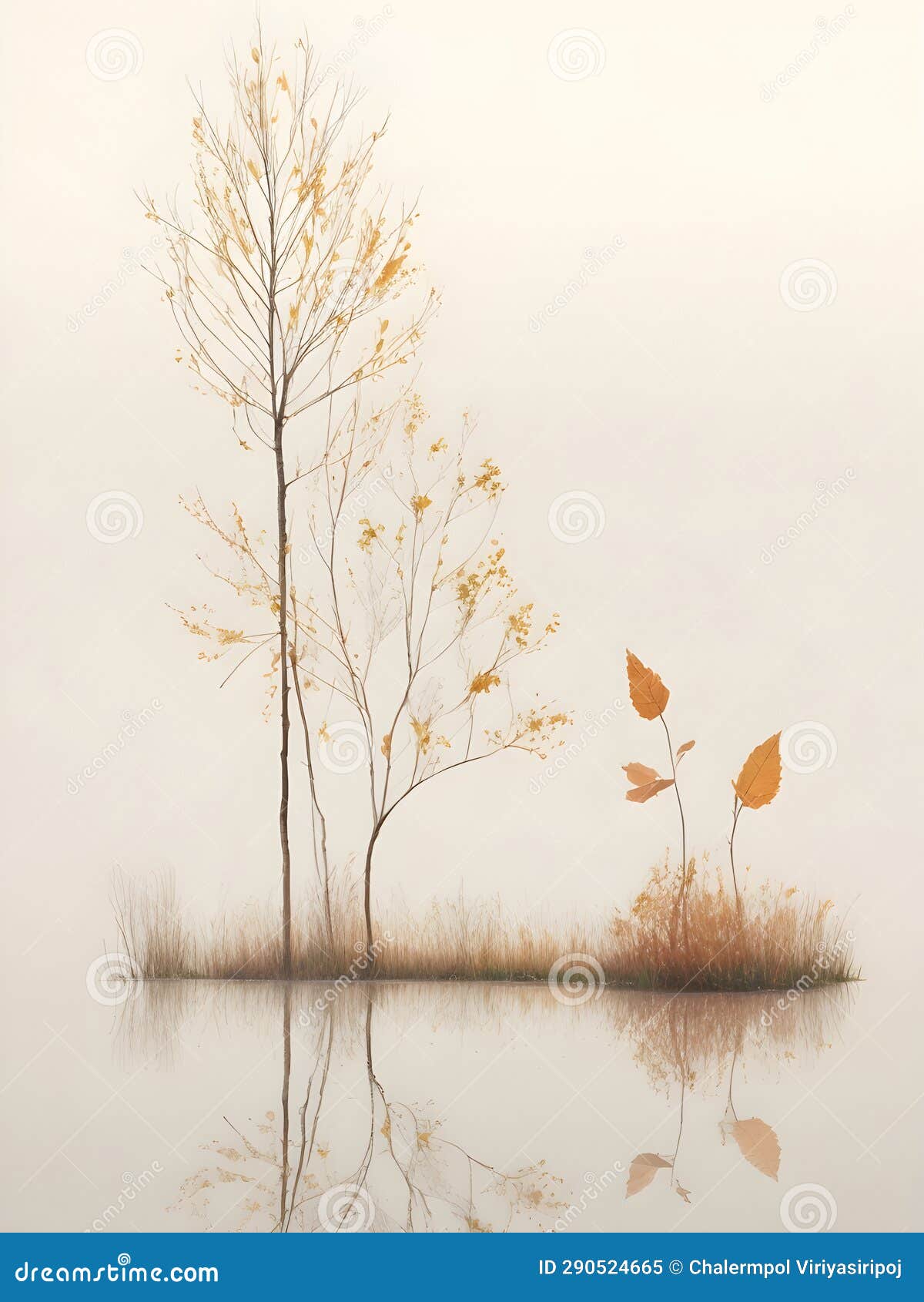 Illustration, Drawings about Nature and Water Reflection, Ai Generative ...