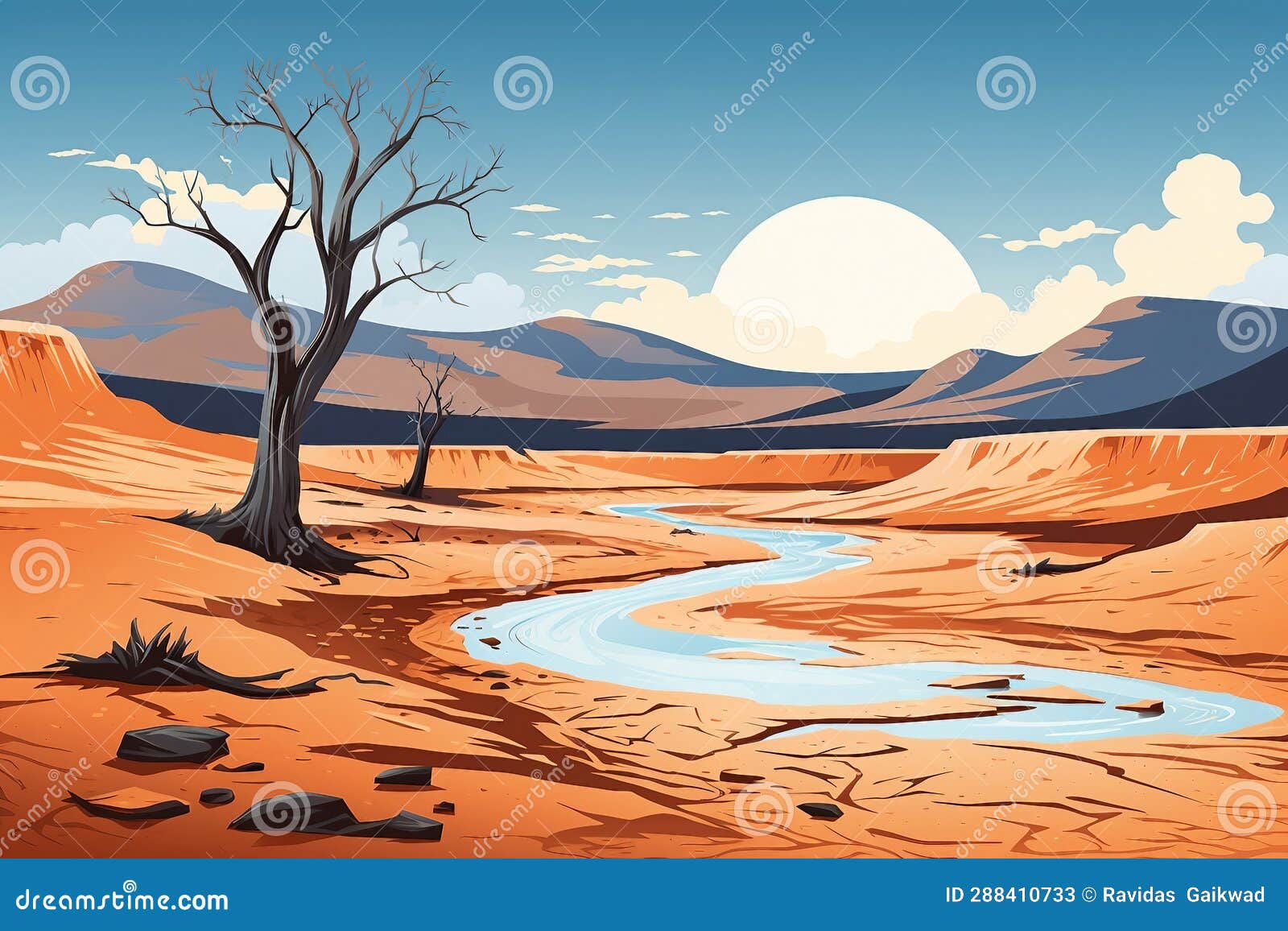 An Illustration of a Dried River in the Middle of a Desert AI Generated ...