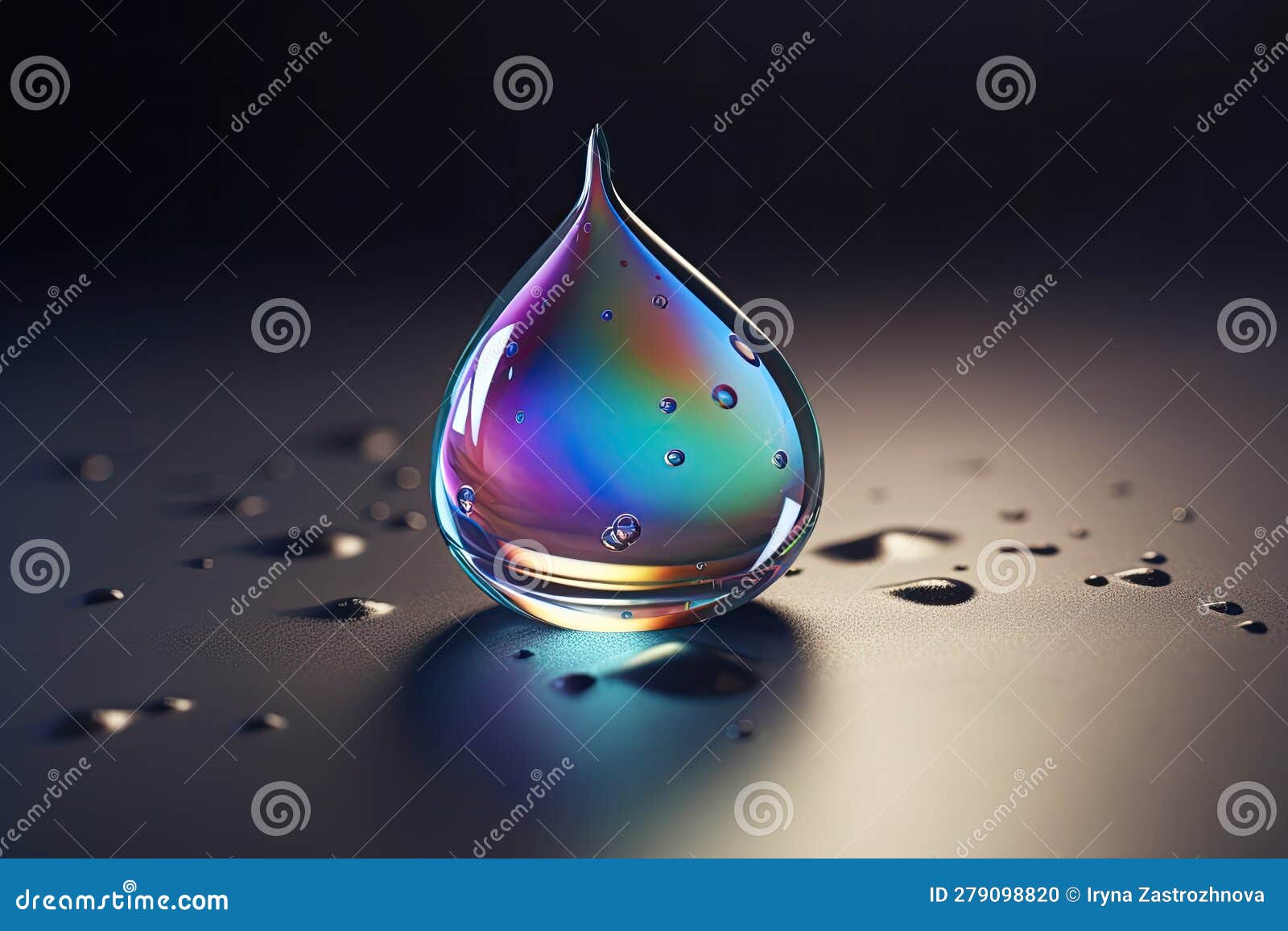 Illustration of a Drop of Multi-colored Liquid Close-up on a Black ...