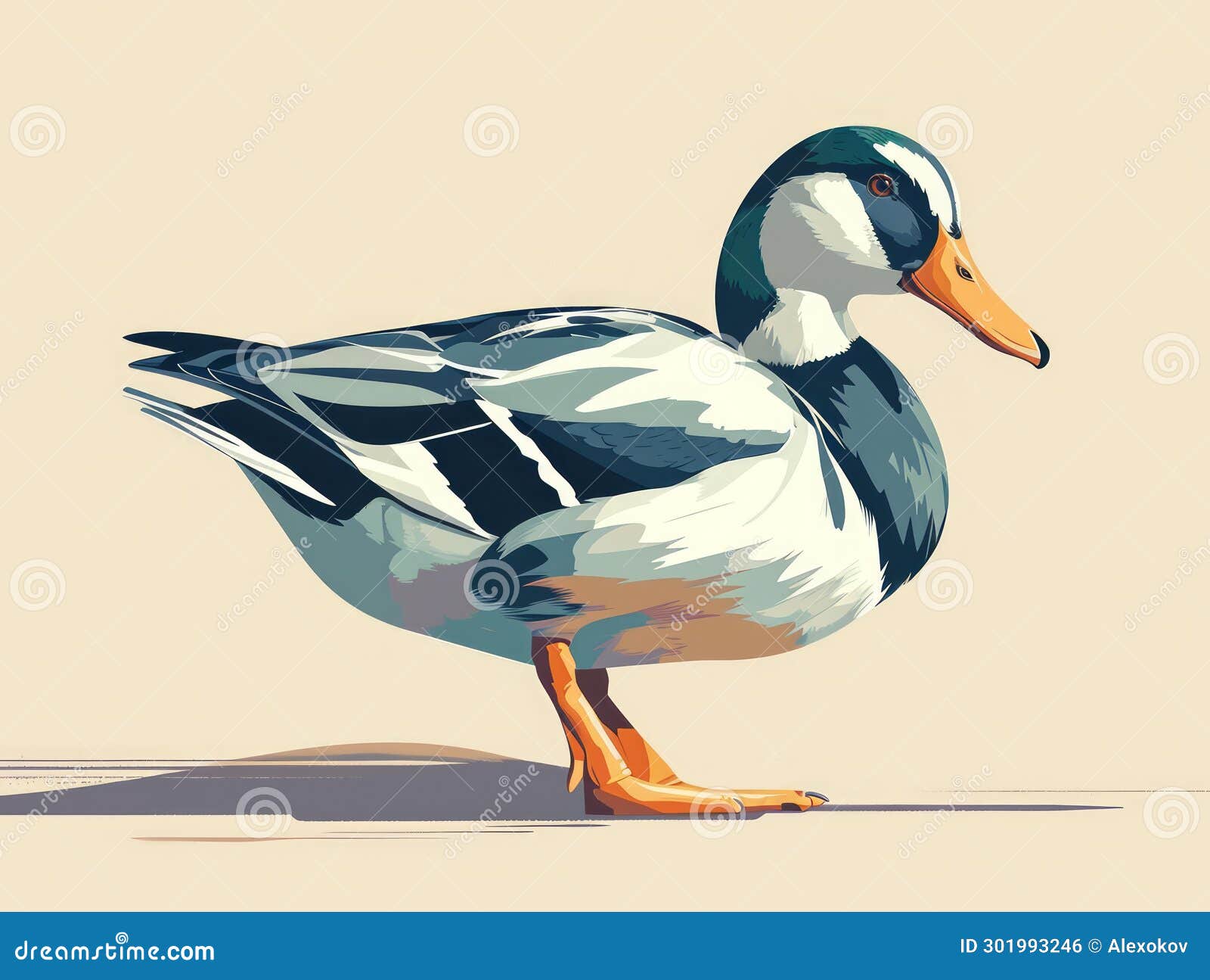 Illustration of a Duck Standing on the Ground. Cartoon Style Stock ...