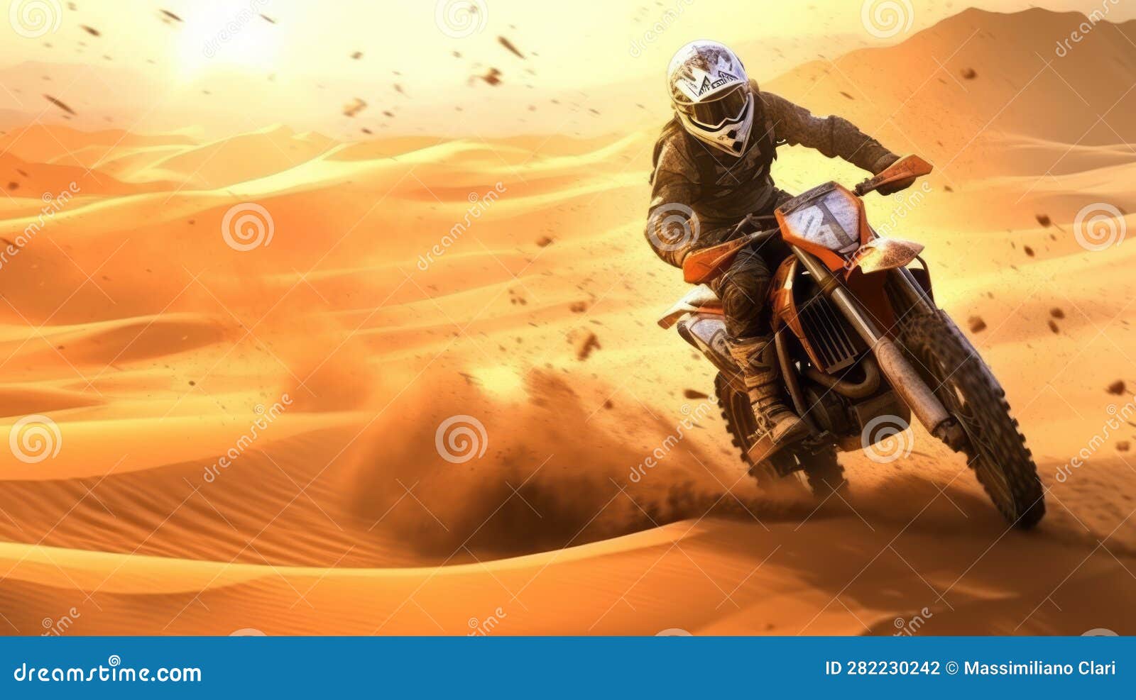 Illustration of Dynamic Extreme Motocross on Sand Dunes. Generative Ai ...