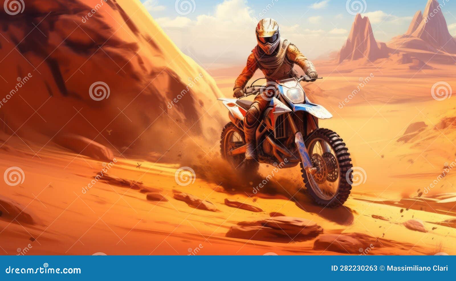 Illustration of Dynamic Extreme Motocross on Sand Dunes. Generative Ai ...
